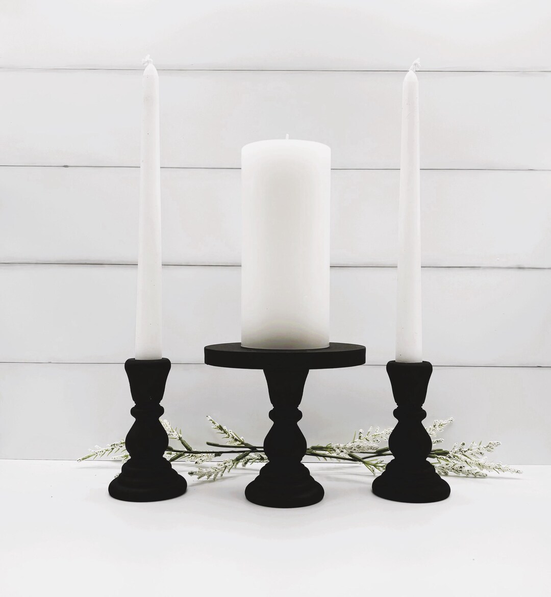 Black Unity Candle Holders, Wood Unity Holder Set, Wedding Unity Set, 3 ...