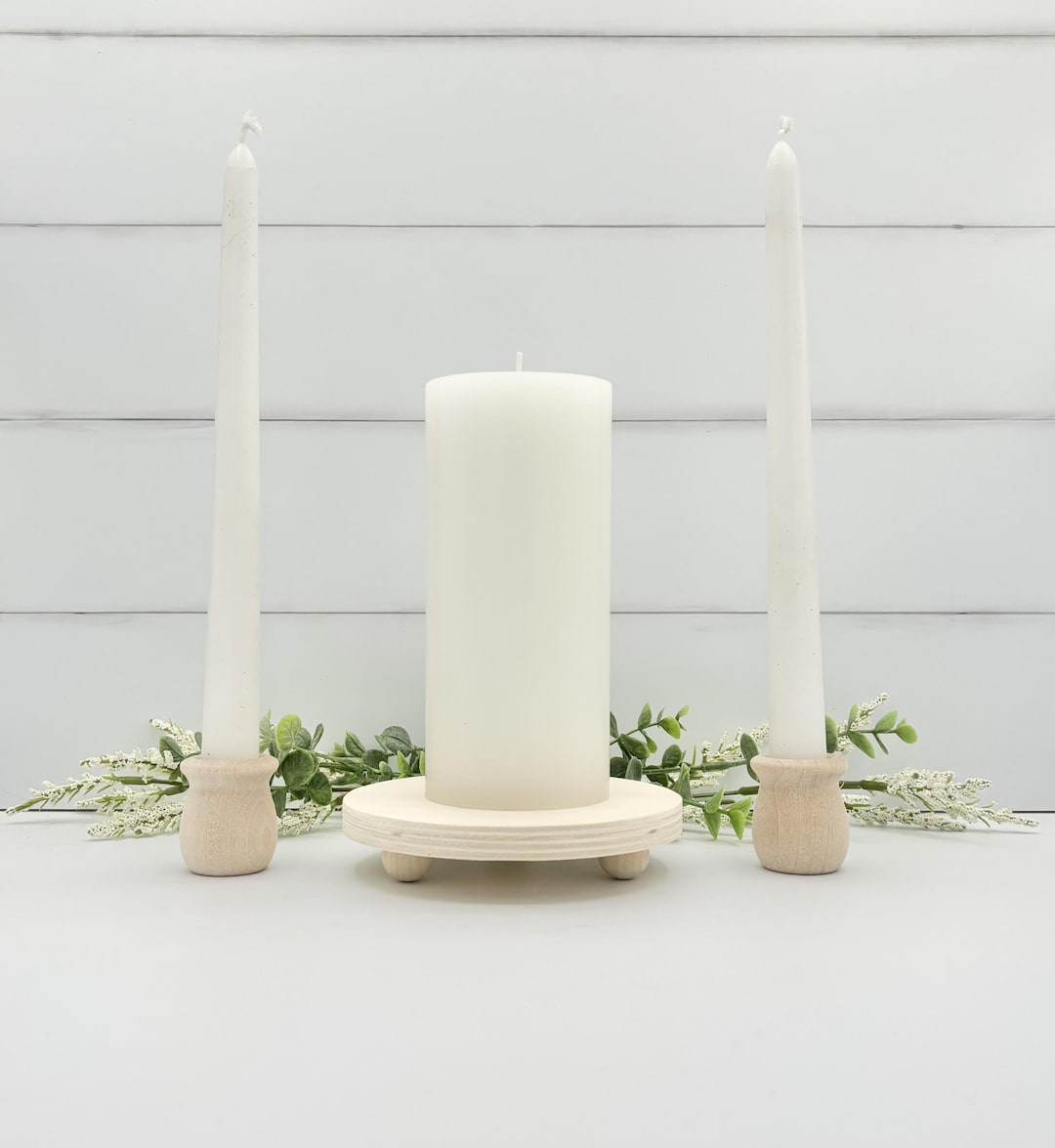 Unity Candle Holders, Unfinished Undecorated 3 Piece Natural Wood Unity ...