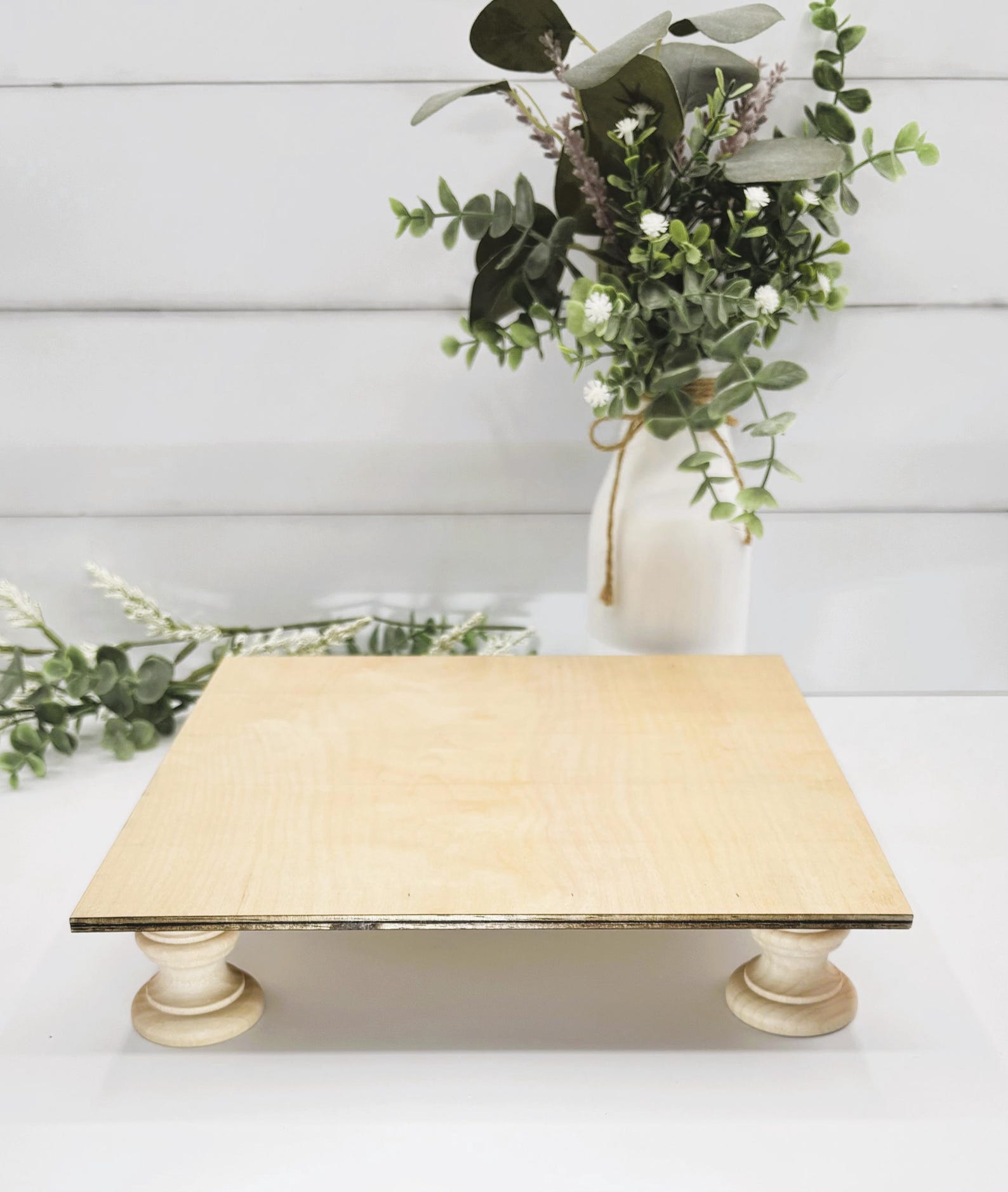 12" X 6" Unfinished Rectangle Wood Stand, Farmhouse Rustic DIY Natural ...