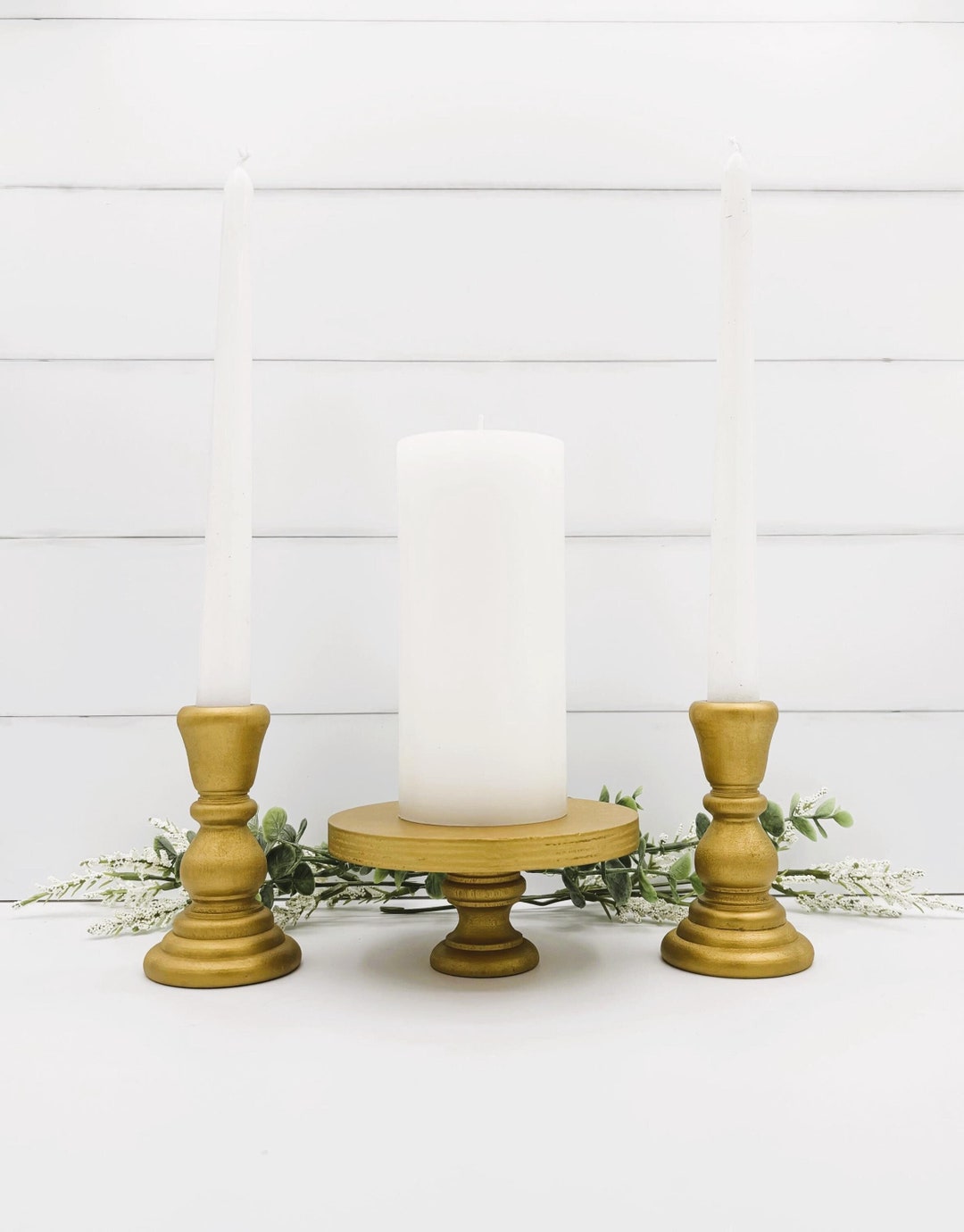 Gold Unity Candle Holders, Wood Unity Holder Set, Wedding Unity Set, 3 ...