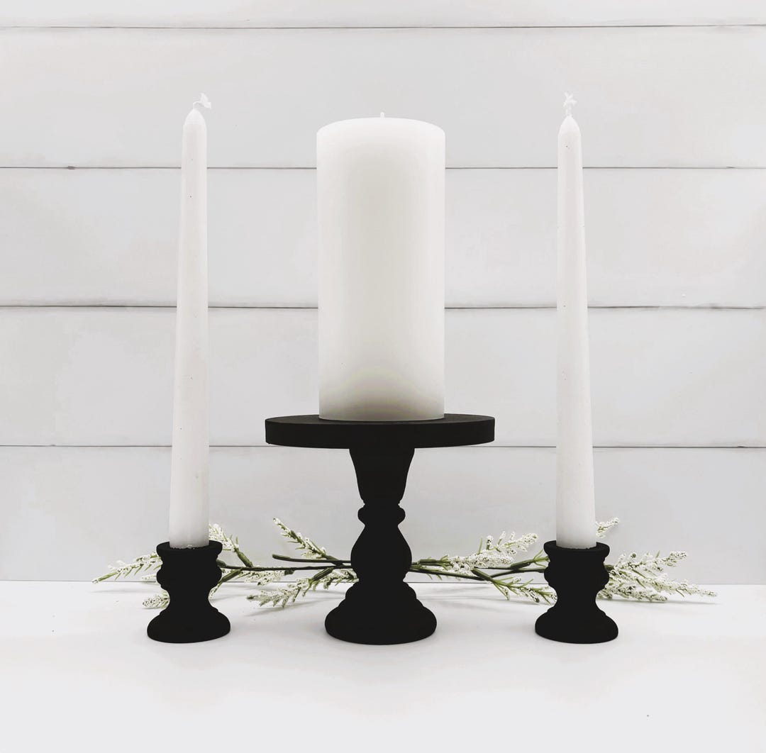 Black Unity Candle Holders, Wood Unity Holder Set, Wedding Unity Set, 3 ...