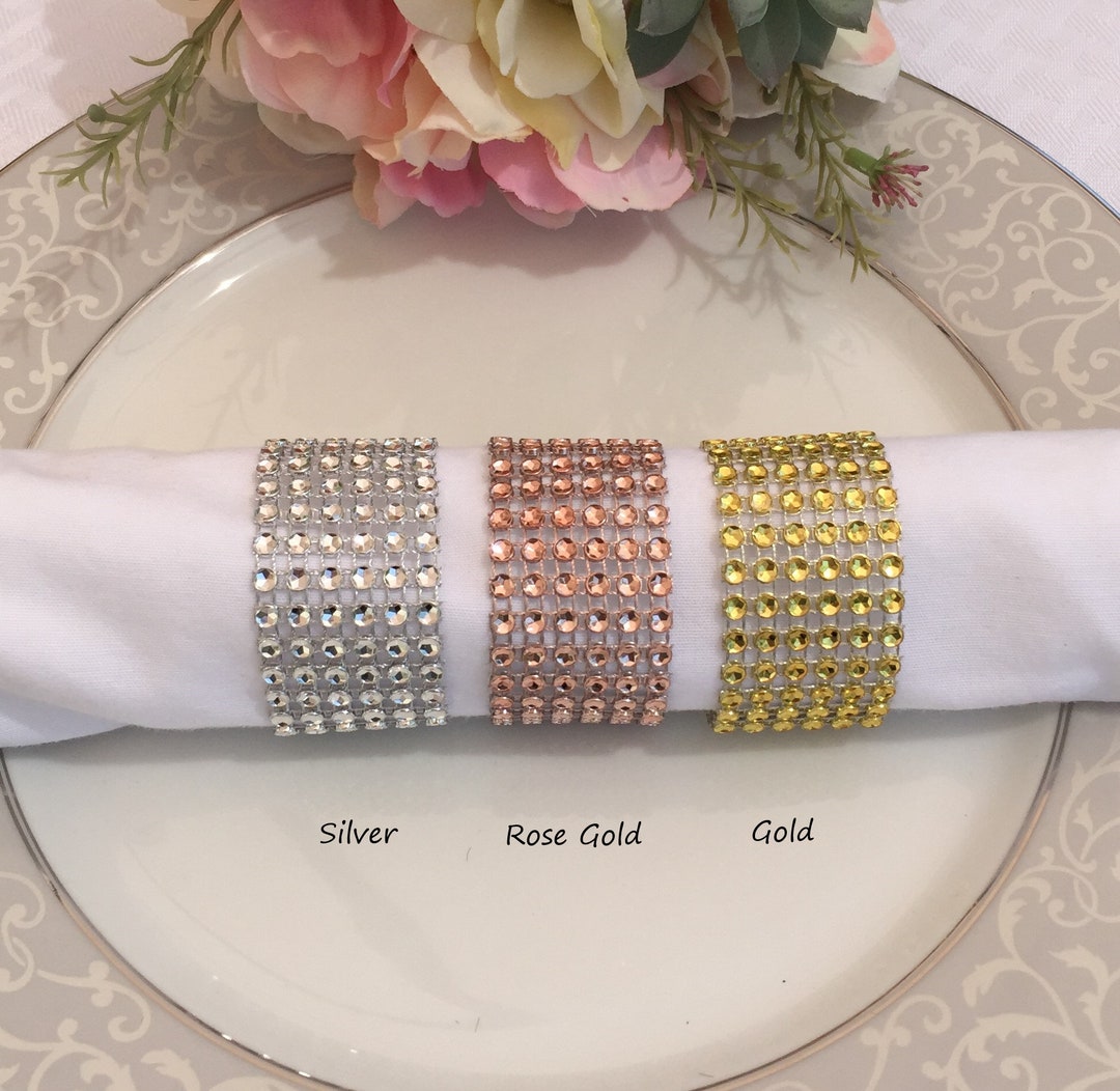 8 Napkin Rings, Silver Rhinestone Mesh Napkin Rings, Bling Napkin Rings ...