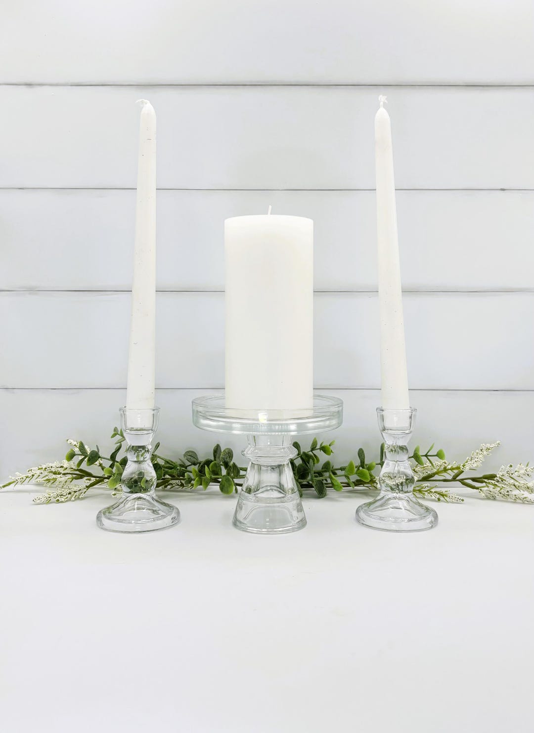 Glass Unity Set, Glass Unity Candle Holder Set, Wedding Unity Candle ...