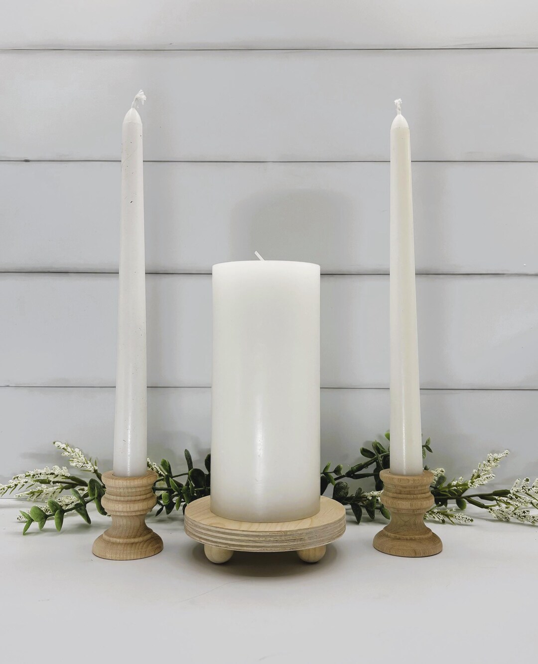 Unity Candle Holders, Unfinished Undecorated 3 Piece Natural Wood Unity ...
