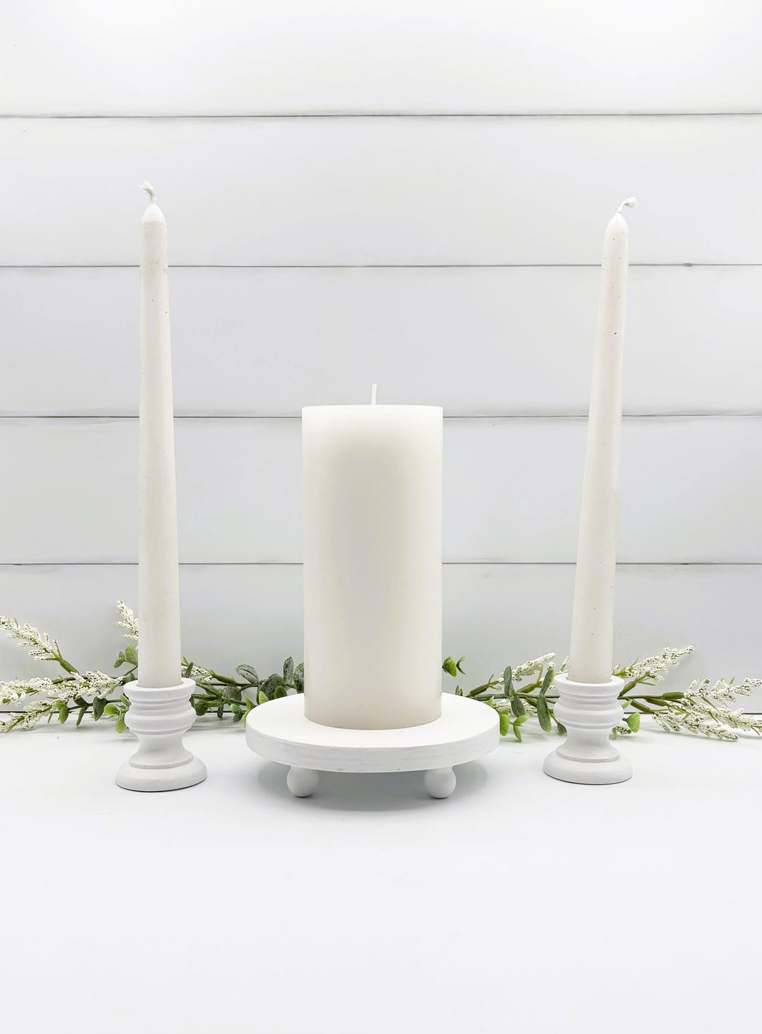 White Unity Candle Holders, 3 Piece Wood Unity Candle Holder Set, Unity ...