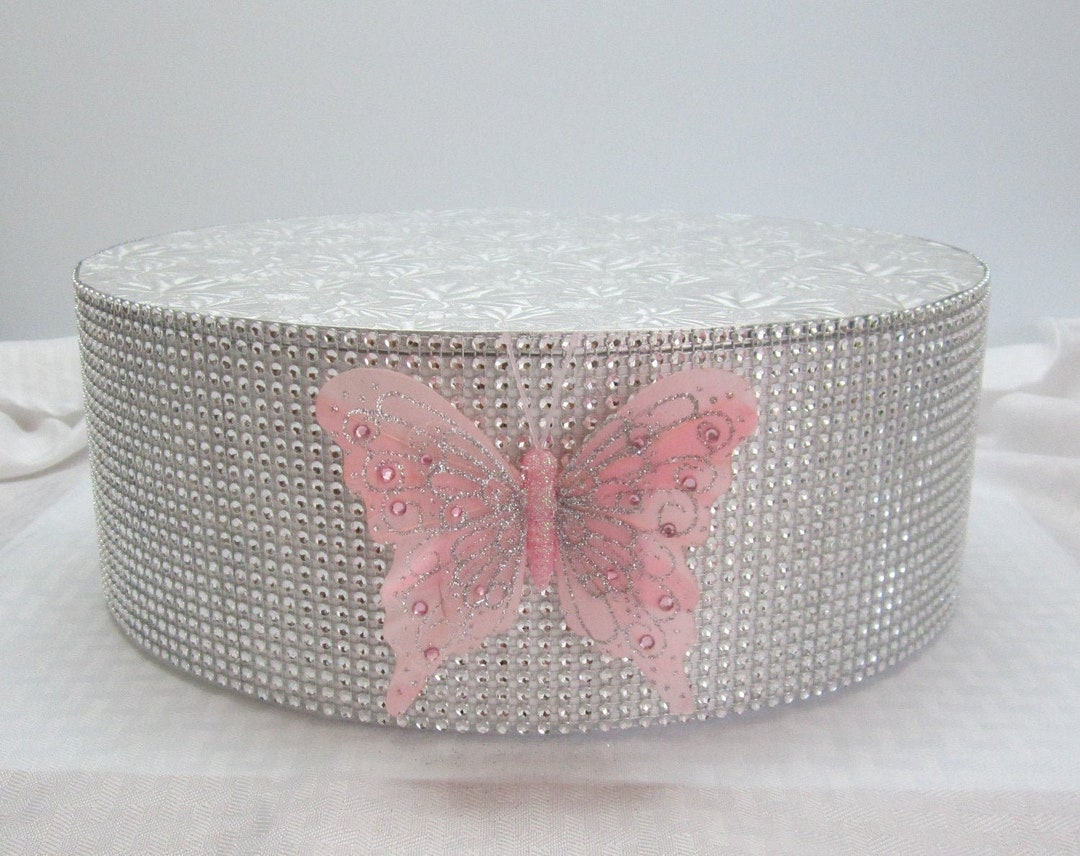 16 Round Butterfly Cake Stand, Rhinestone Mesh Bling, Baptism, Baby ...