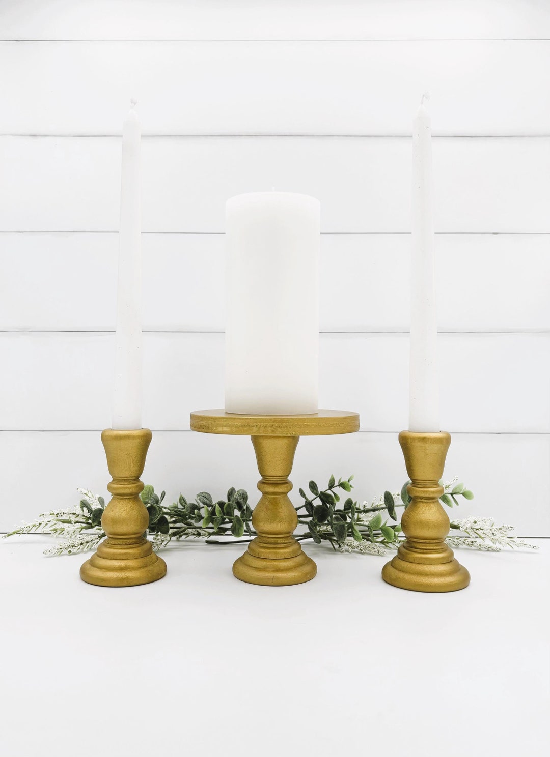 Gold Unity Candle Holders, Wood Unity Holder Set, Wedding Unity Set, 3 ...