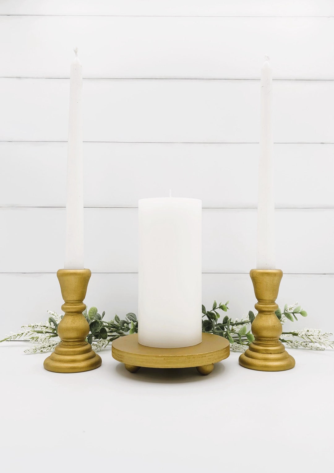 Gold Unity Candle Holders, Wood Unity Holder Set, Wedding Unity Set, 3 ...