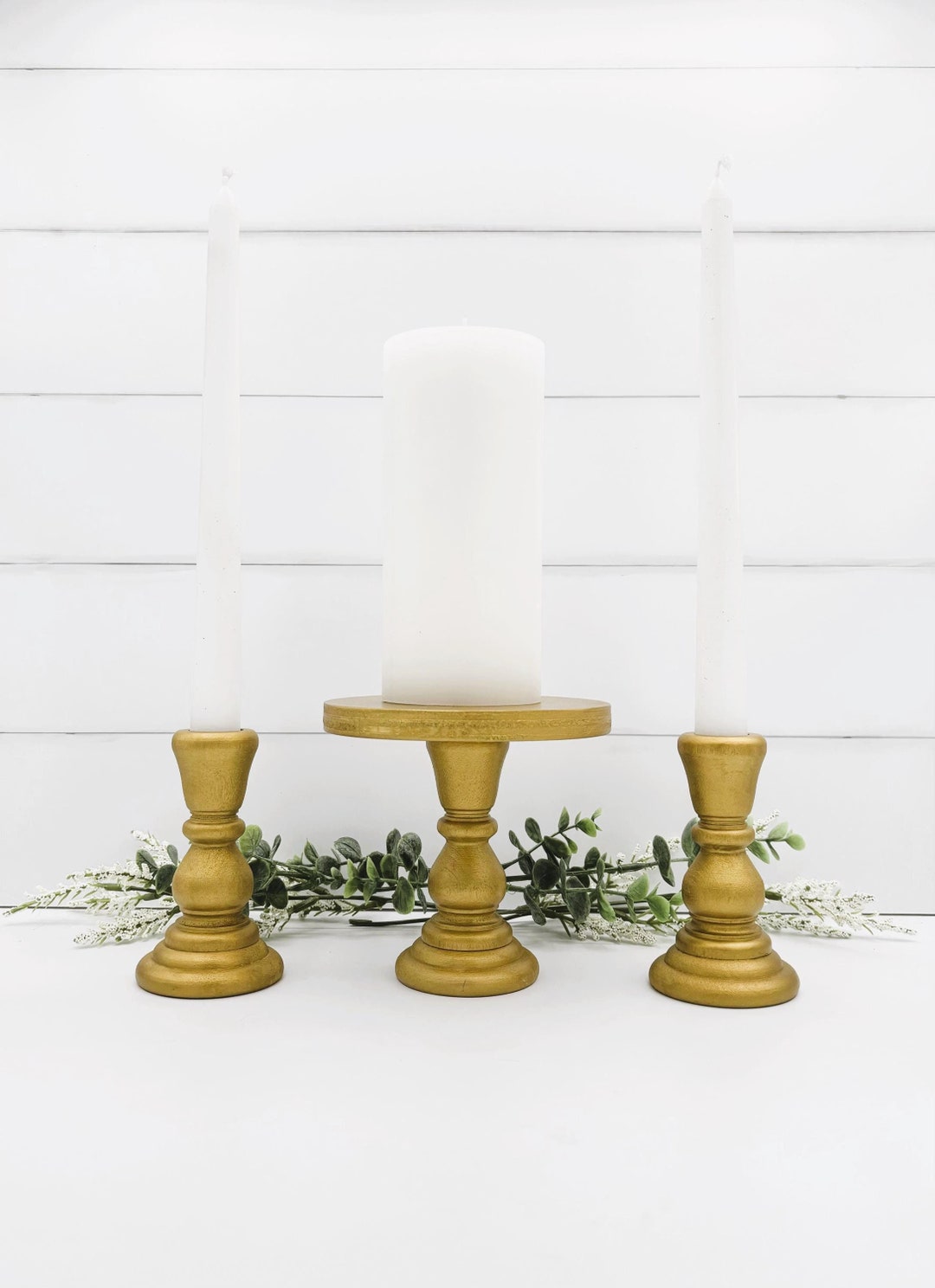 Gold Unity Candle Holders, Wood Unity Holder Set, Wedding Unity Set, 3 ...