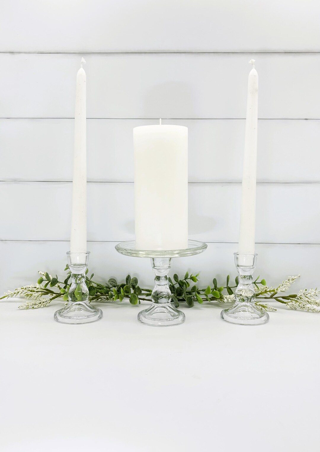 Glass Unity Set, Glass Unity Candle Holder Set, Wedding Unity Candle ...