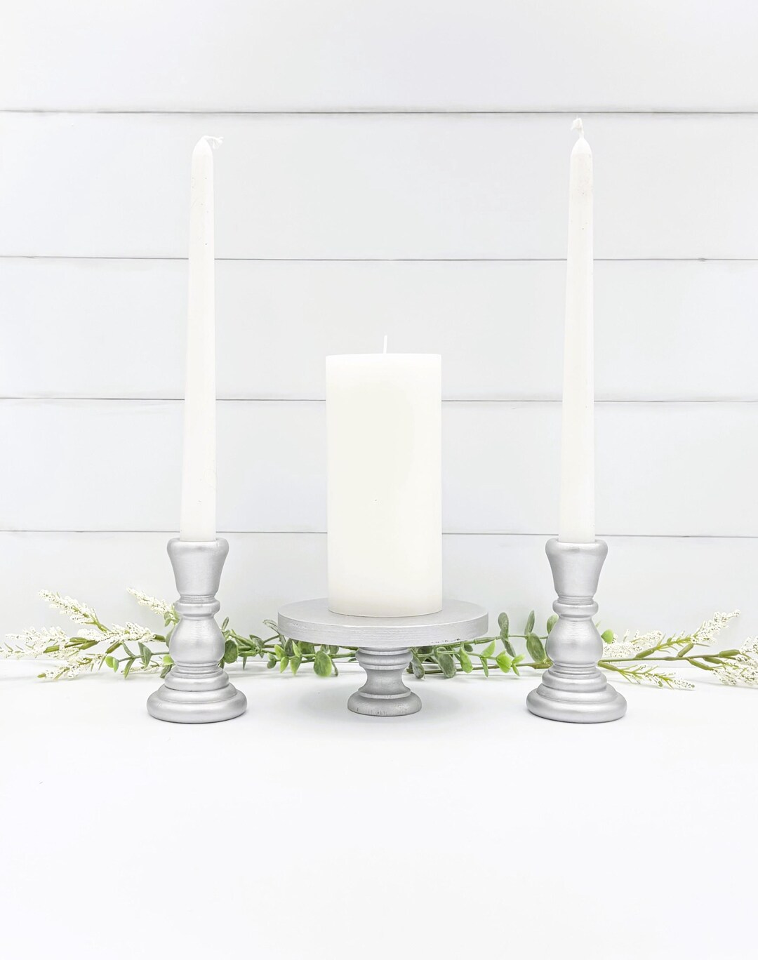 Silver Unity Candle Holders, Wood Unity Holder Set, Wedding Unity Set ...