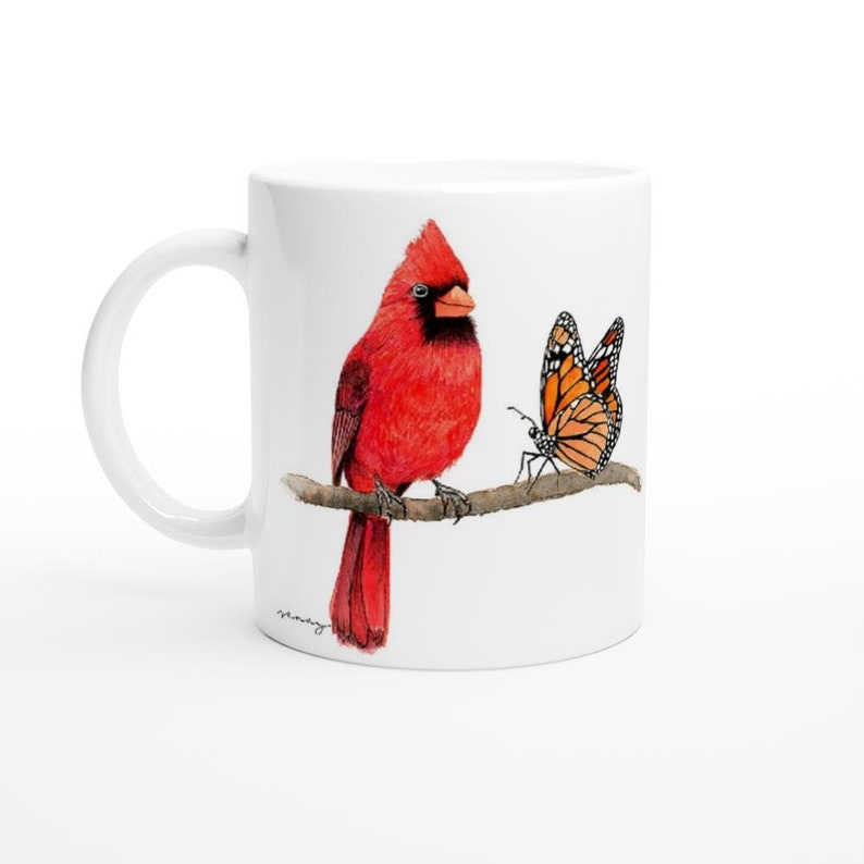Red Cardinal Bird and Monarch Butterfly 11oz Ceramic Mug - Etsy
