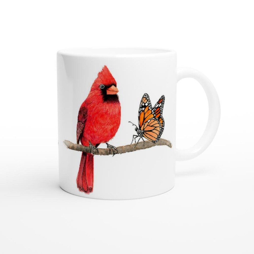 Red Cardinal Bird and Monarch Butterfly 11oz Ceramic Mug - Etsy