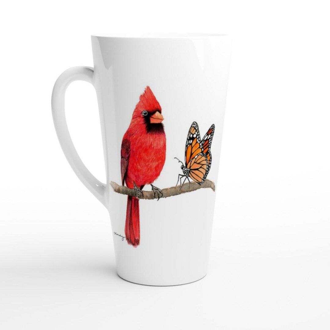 Red Cardinal Bird and Monarch Butterfly 17oz Ceramic Latte Mug - Etsy