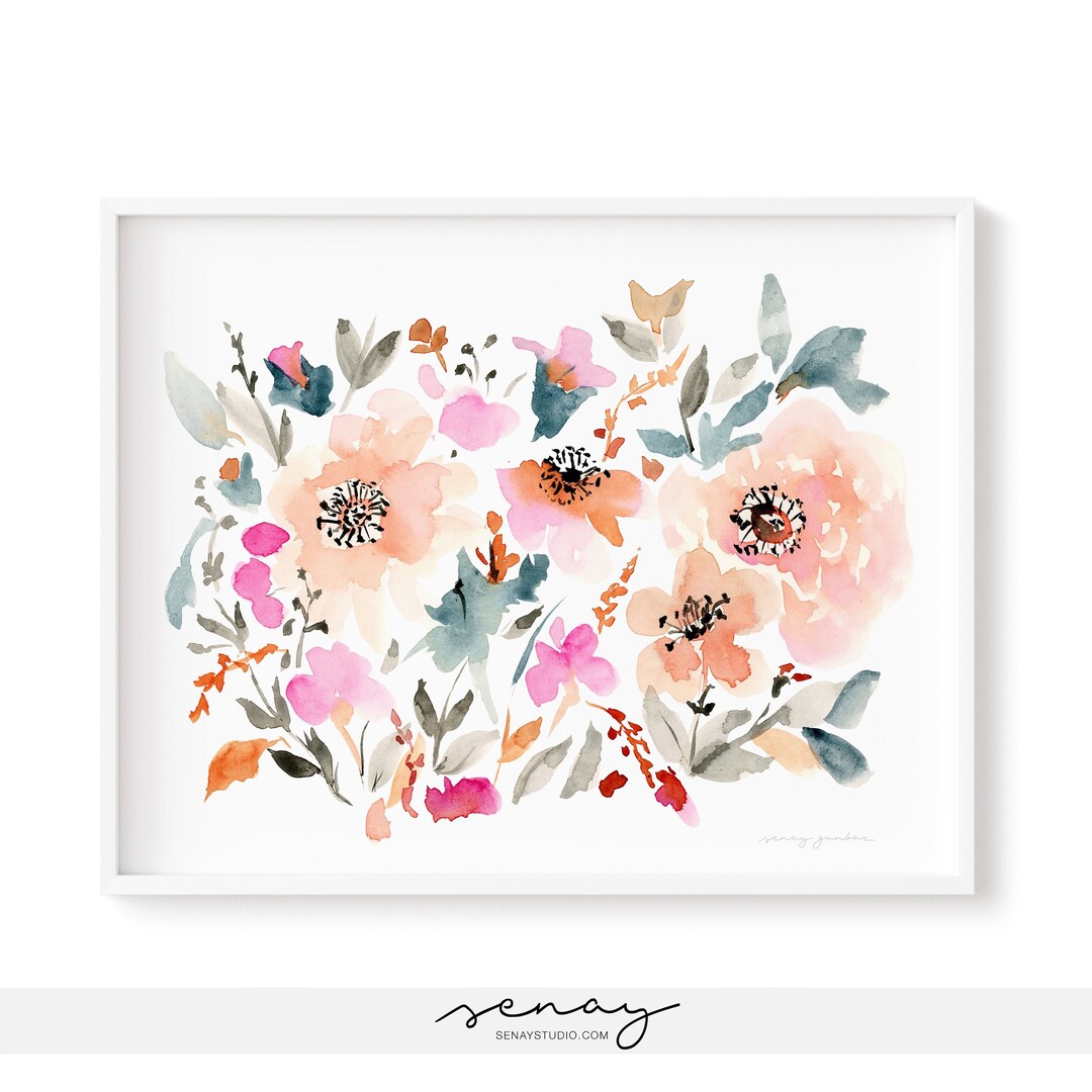 Pink Flowers Art Print Floral Wall Art Beautiful Watercolour Painting ...