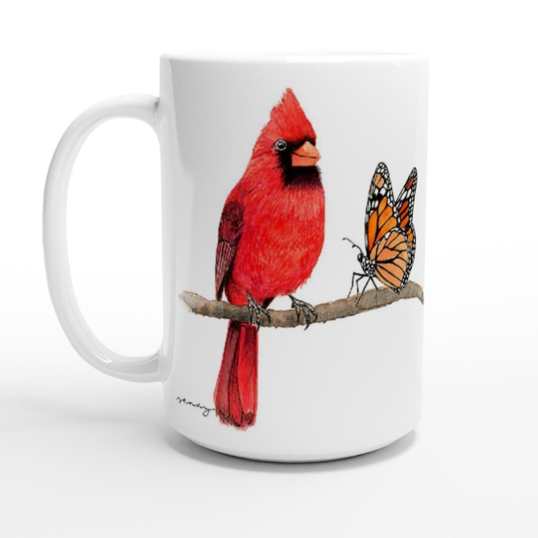 Red Cardinal Bird and Monarch Butterfly 15oz Ceramic Mug - Etsy