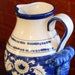 Ornate WCL Pitcher Vase, Vanilla and Dark Blue. Floral and Bead Design ...