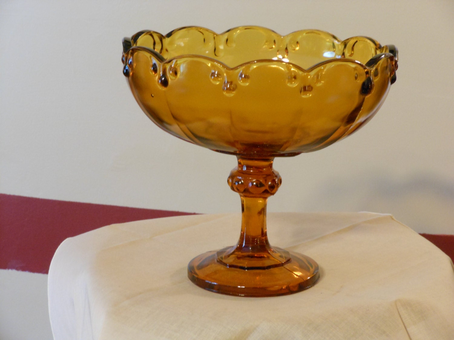 Large Vintage Amber Compote or Serving Dish