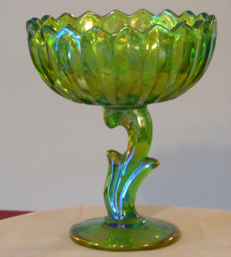 Vintage Green Glass Compote - Etsy