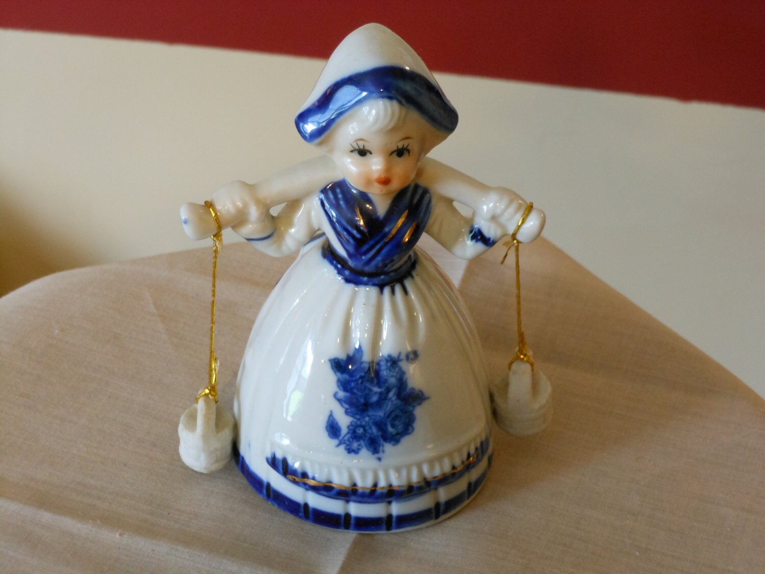 Porcelain Dutch Girl Bell with Water Bucket Chimes