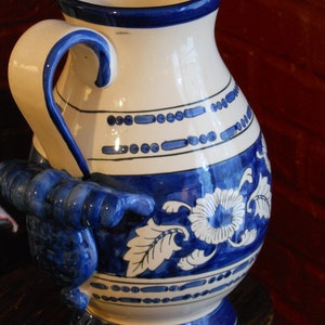 Ornate WCL Pitcher Vase, Vanilla and Dark Blue. Floral and Bead Design ...