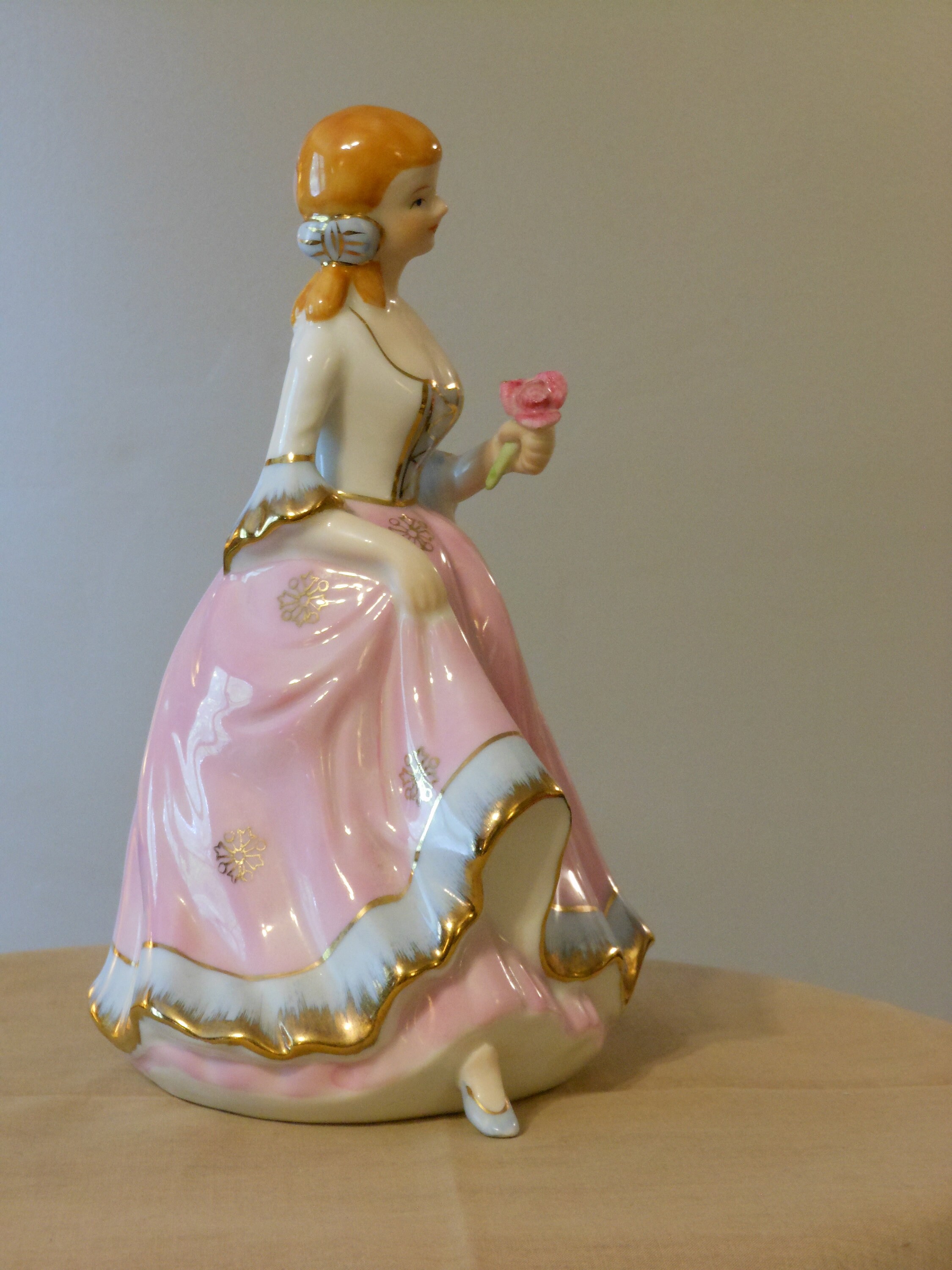 Woman Figurine, Pink with Gold Trim
