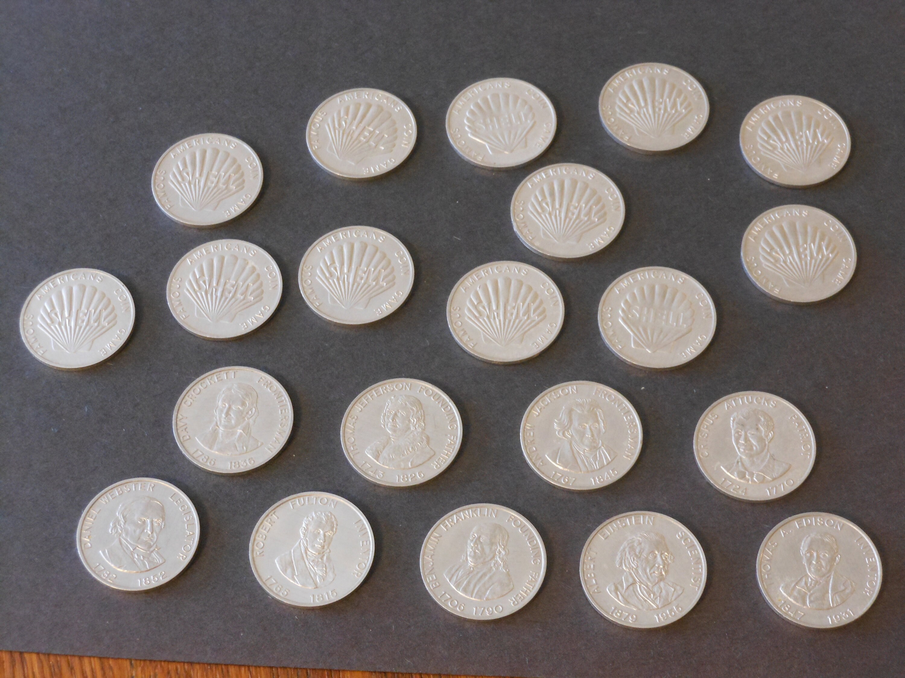 Shell Famous Americans Coin-Collecting Game -- 21 Coins