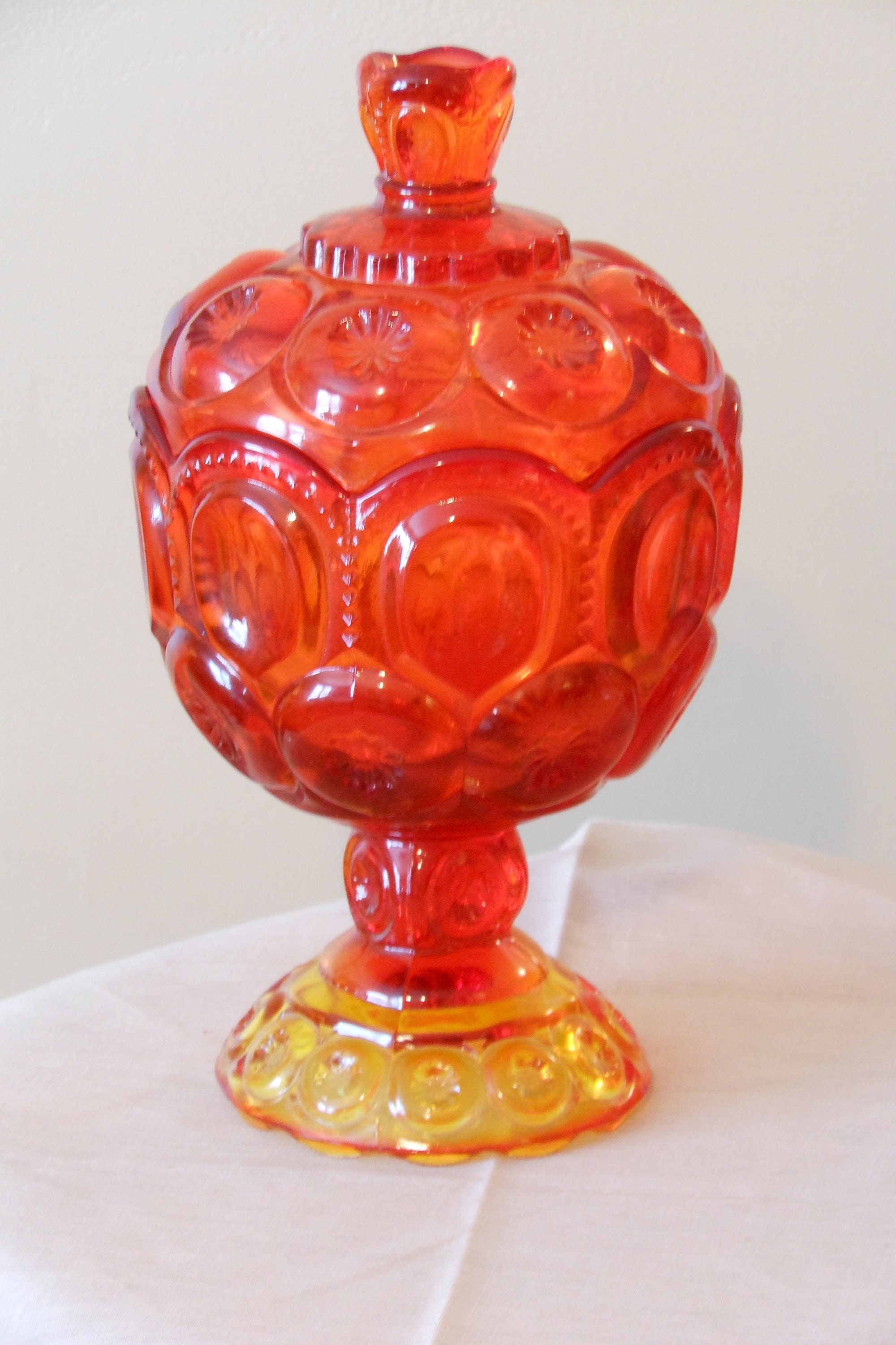 Tangerine Glass Candy Dish and Lid