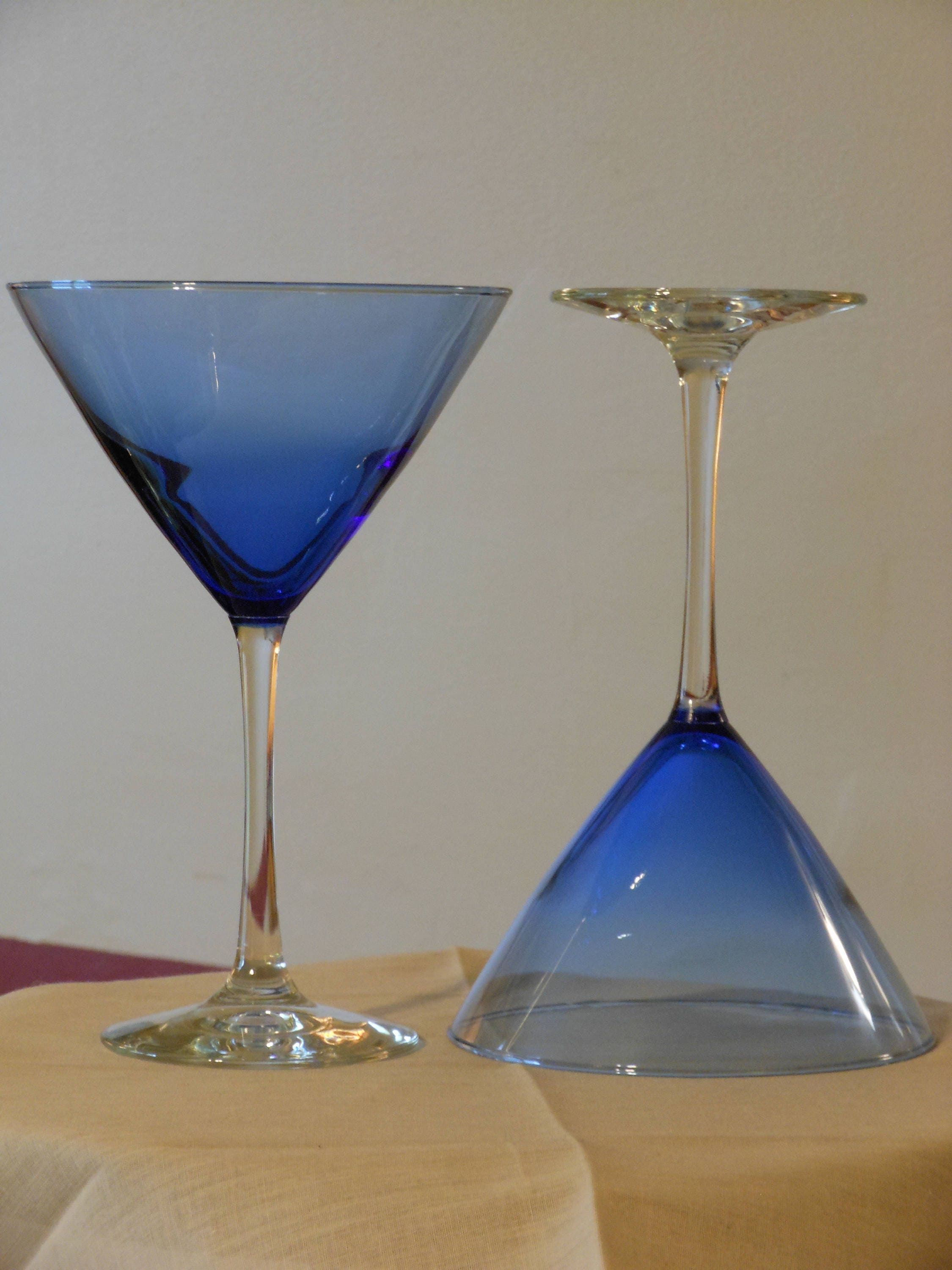 Large, Vintage Tall Light-Blue 10-Ounce Martini Glasses