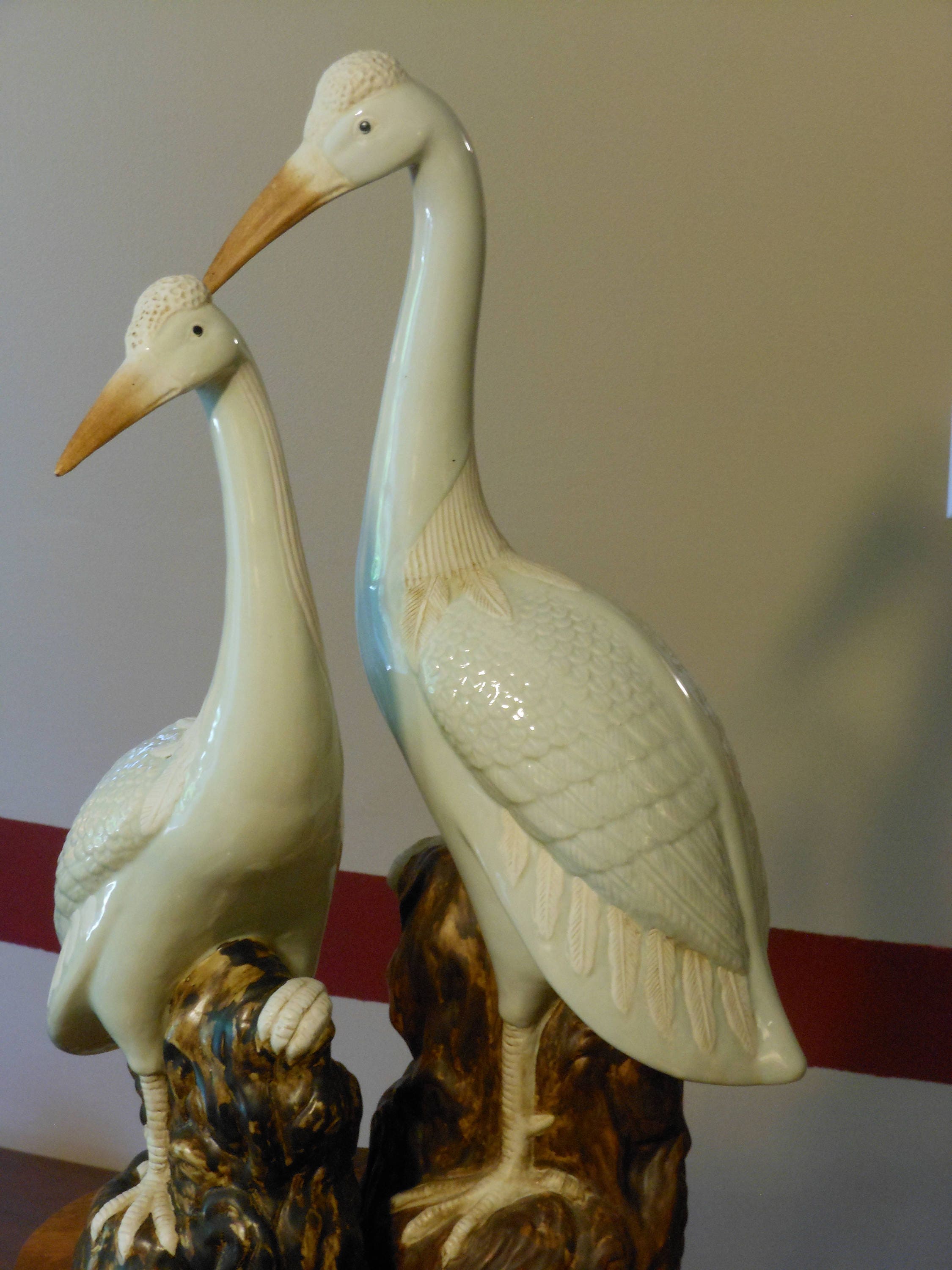 A Pair of Tall 19th/20th Century Porcelain Chinese Cranes