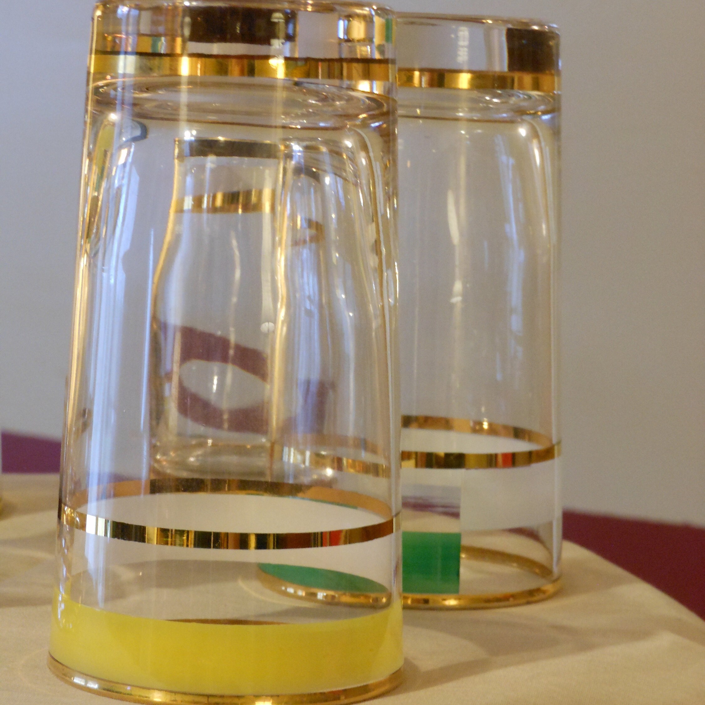 Six Mid-Century Gold-Rimmed Drinking Glasses