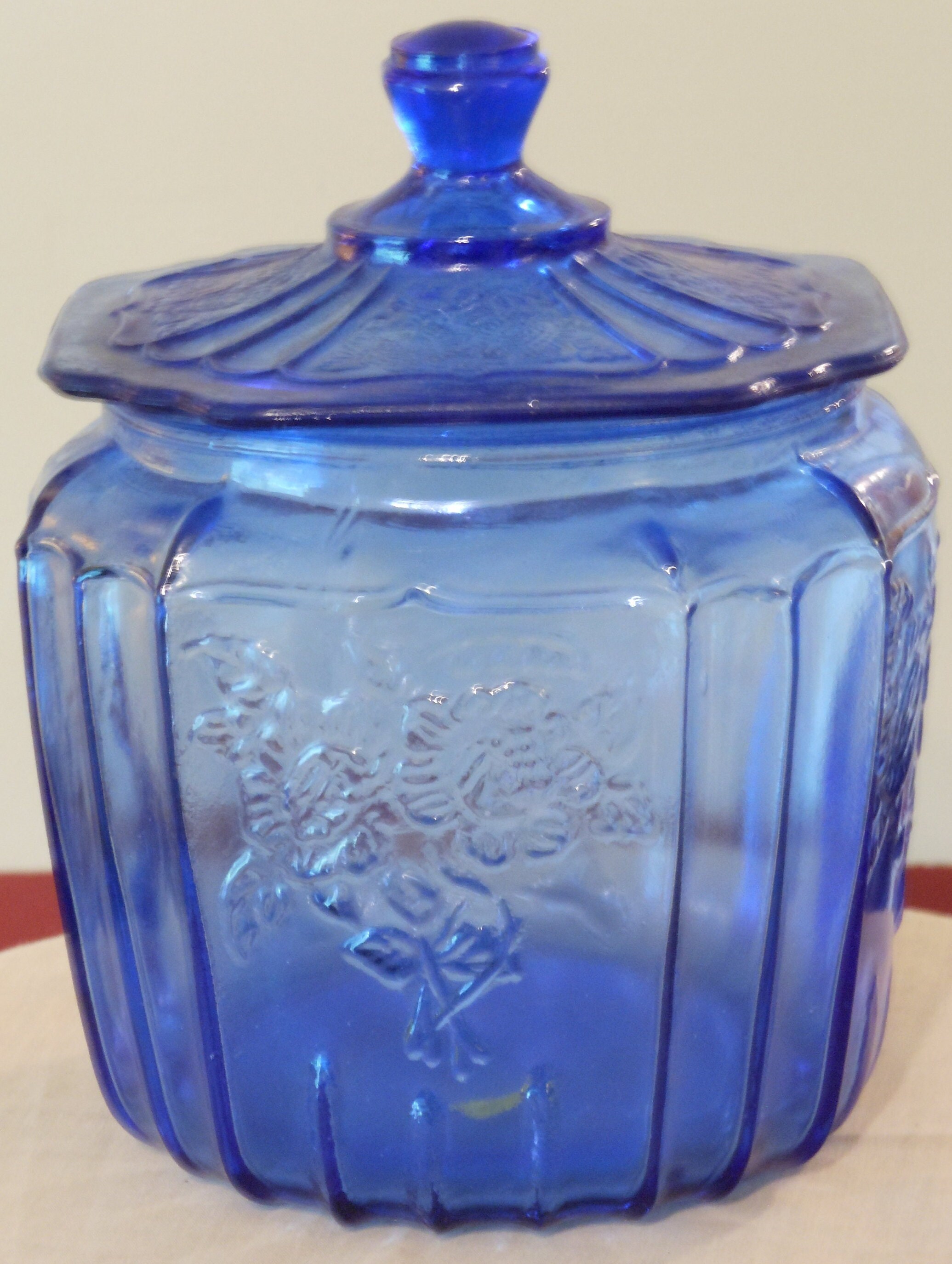 Vintage Blue Glass Cookie or Biscuit Jar