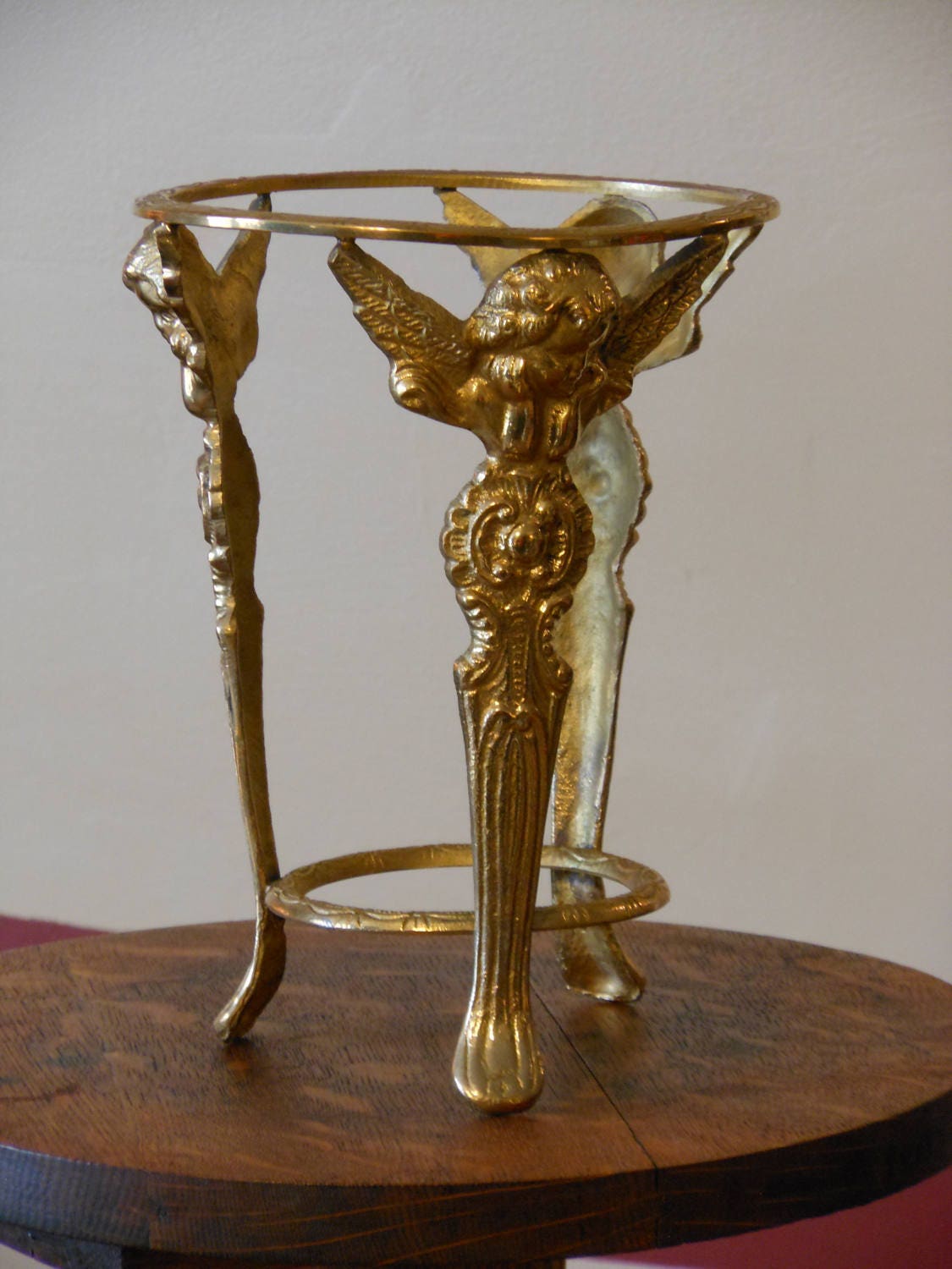 Gilded Vintage Brass Stand Two-Tier w/ Cherubs