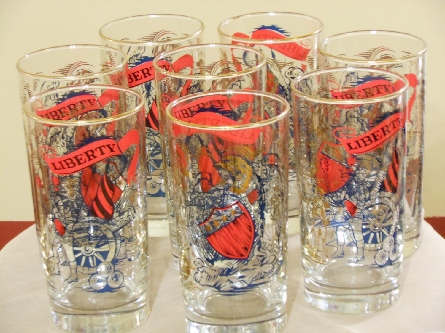 Set of Eight Sears Gift Glassware 12.5 oz. Libbey Spirit of '76 Glasses