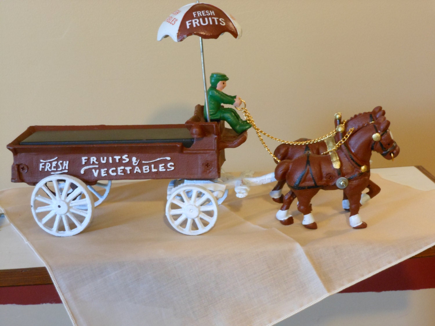 Cast Iron Fruits and Vegetables Wagon with Horses and Driver