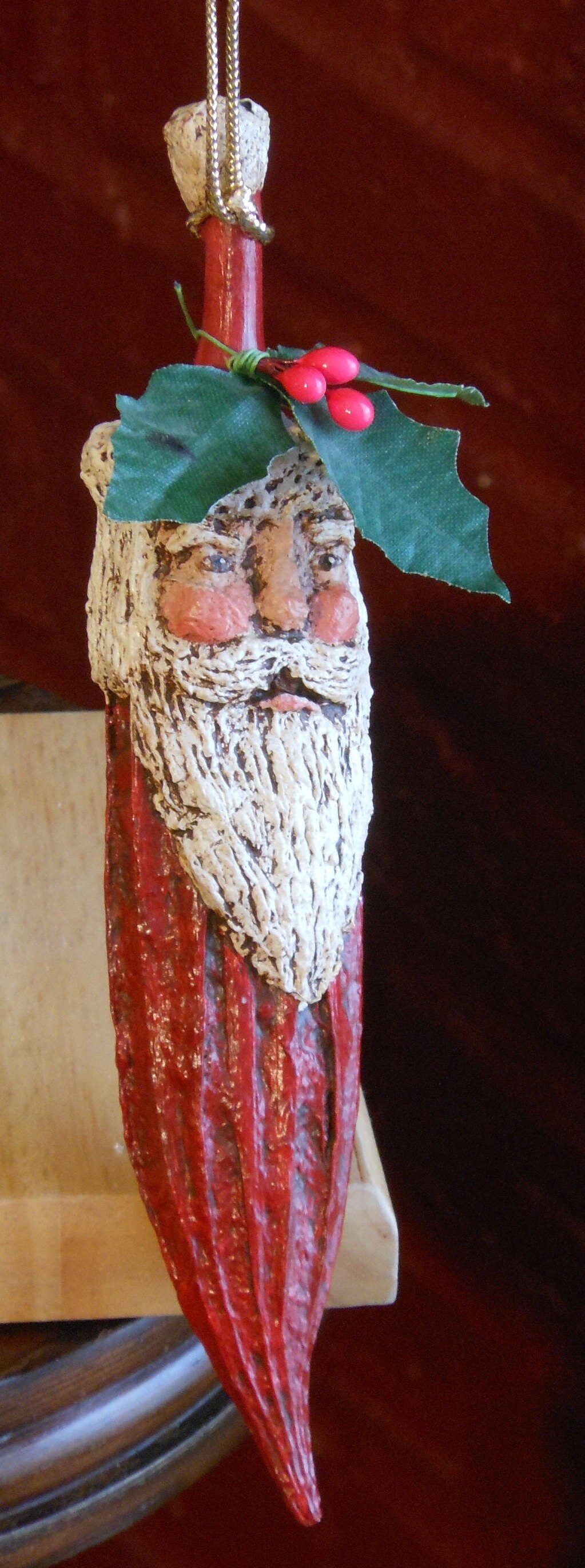 Elongated Plastic Santa Ornament