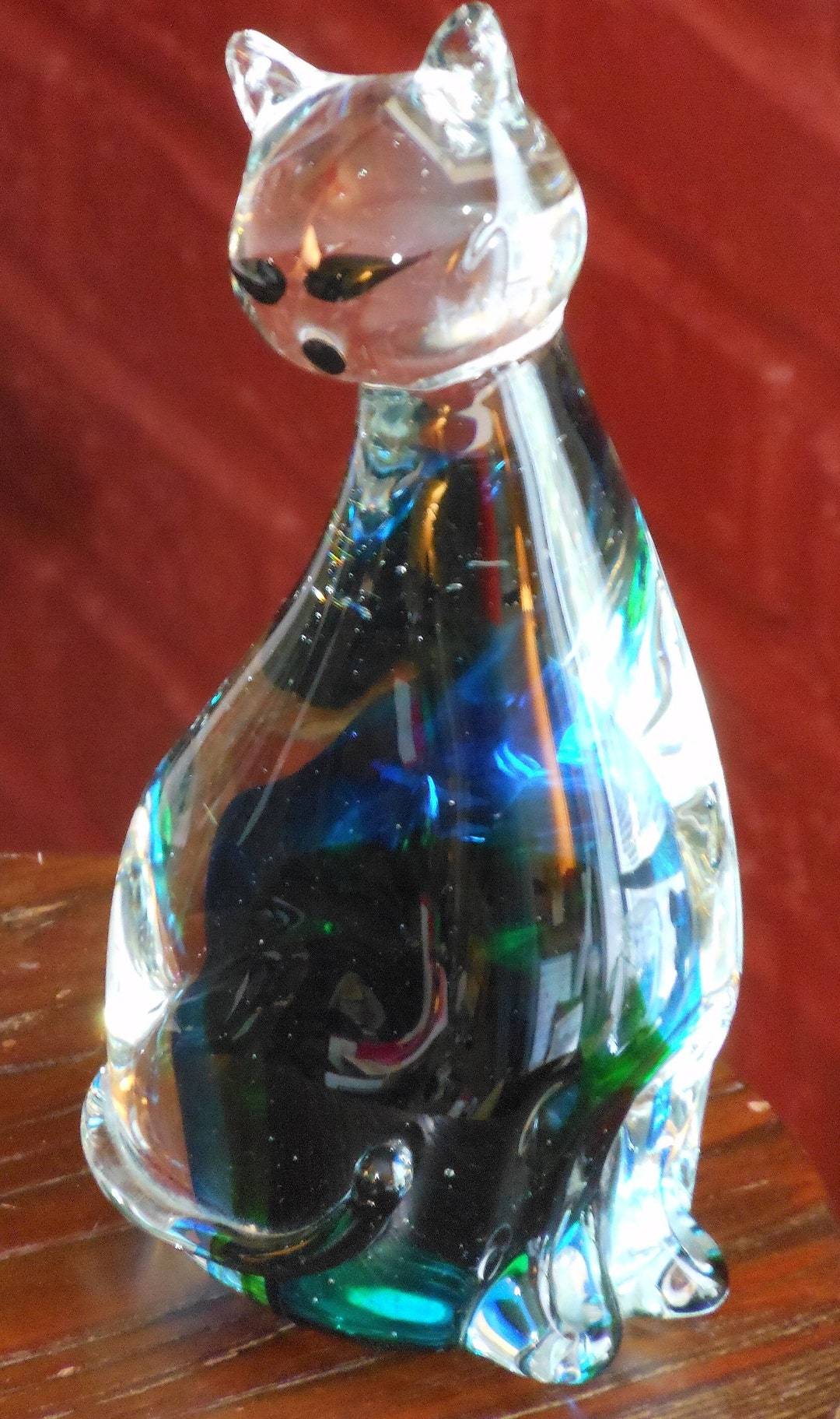 Blown Clear Glass Cat With Black Eyes - Etsy