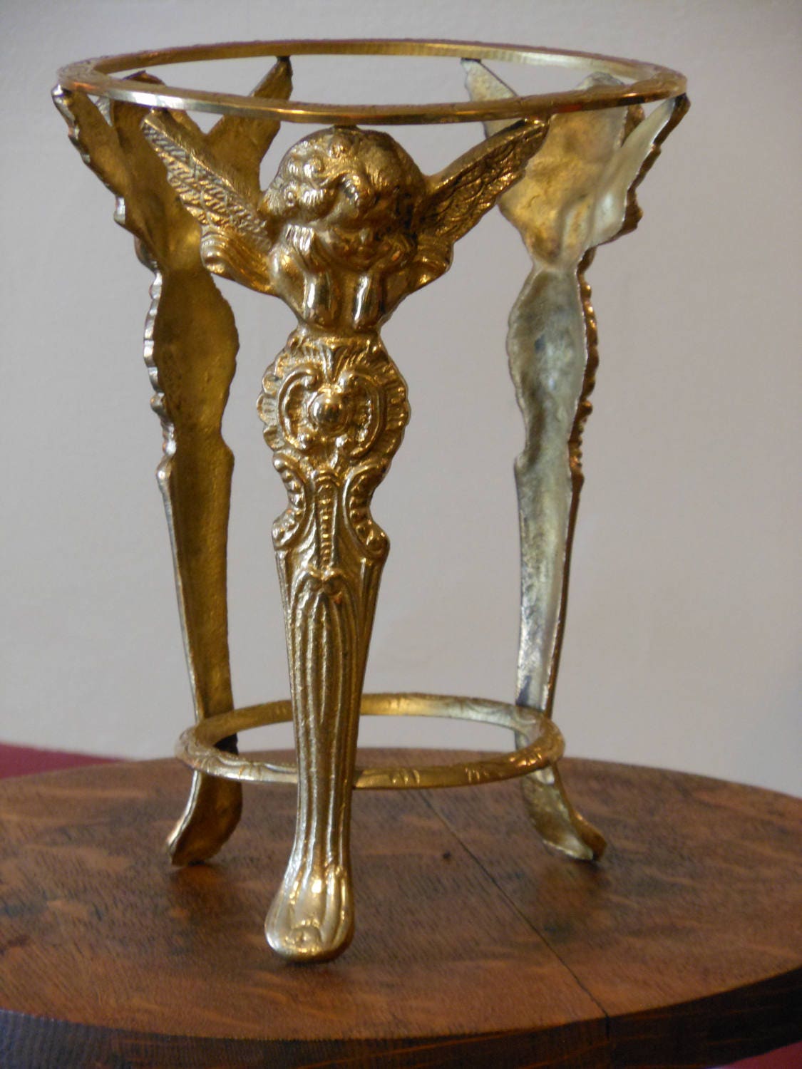 Gilded Vintage Brass Stand Two-Tier w/ Cherubs