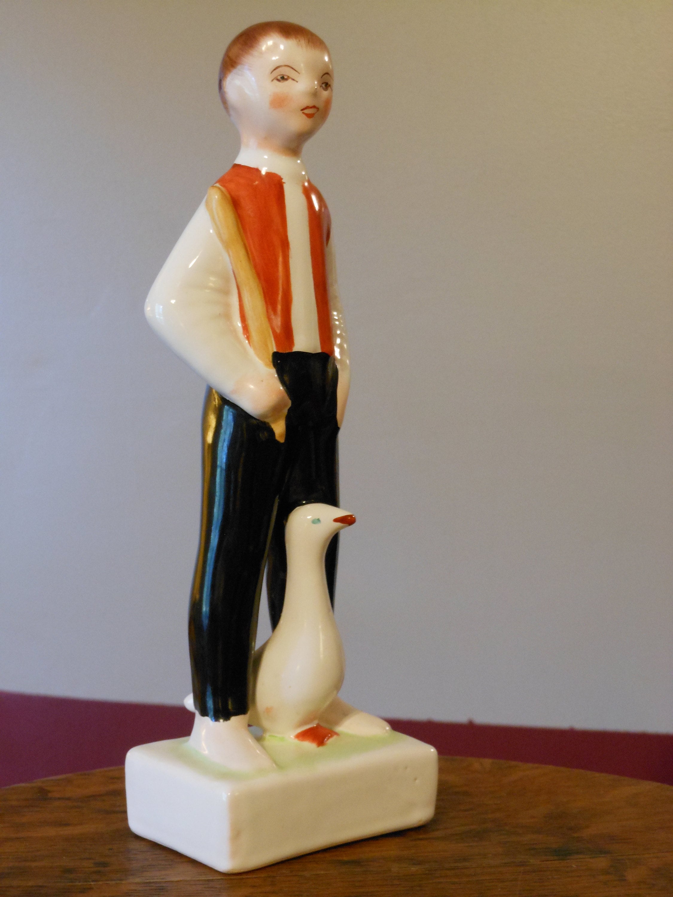 Vintage Hand Painted Figurine of Boy with Goose
