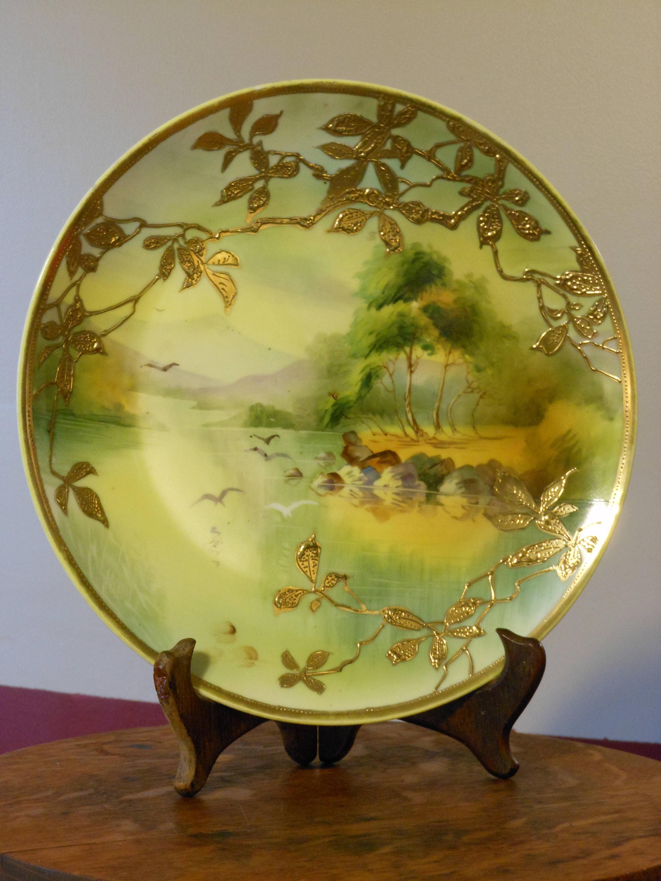 Antique Nippon Hand Painted Gilt Porcelain Plate Antique Nippon Hand Painted Gilt Porcelain Plate