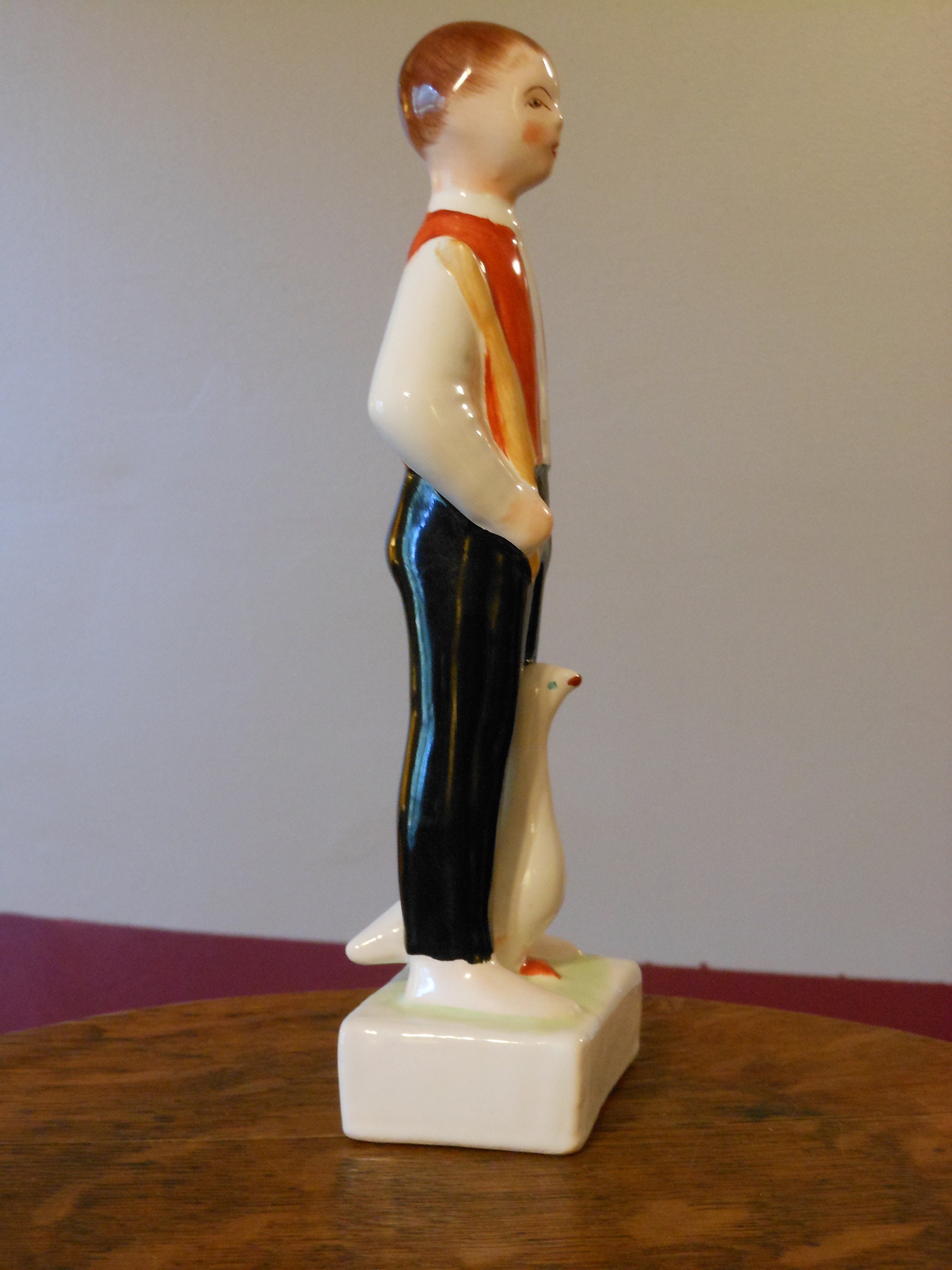 Vintage Hand Painted Figurine of Boy with Goose