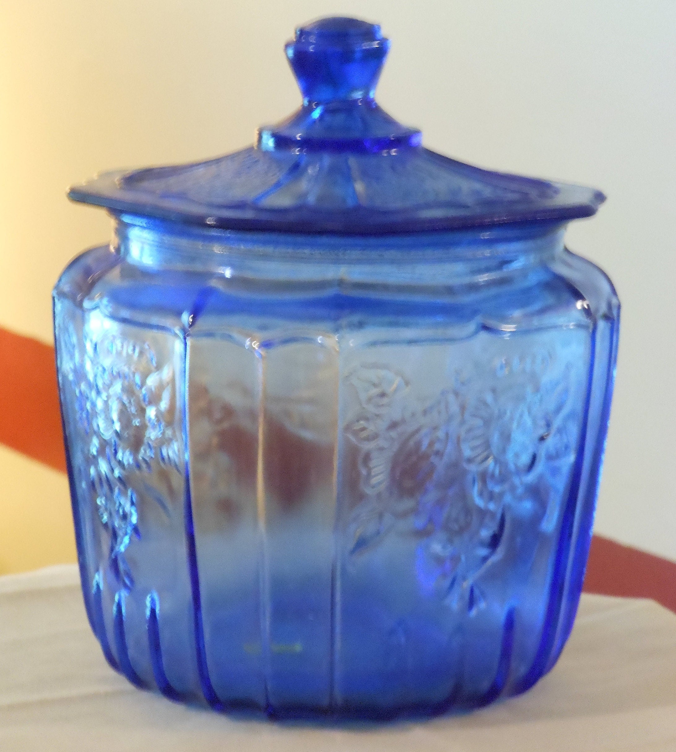 Vintage Blue Glass Cookie or Biscuit Jar