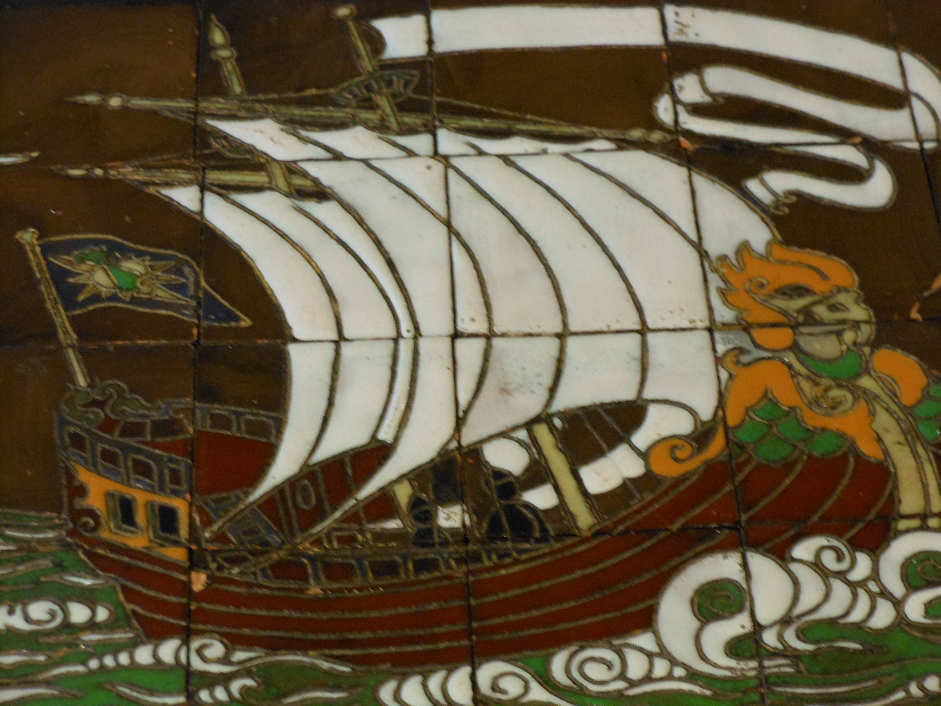 Antique Cast Iron Tray with 24 Tiles Depicting Sailboats on the Sea ...