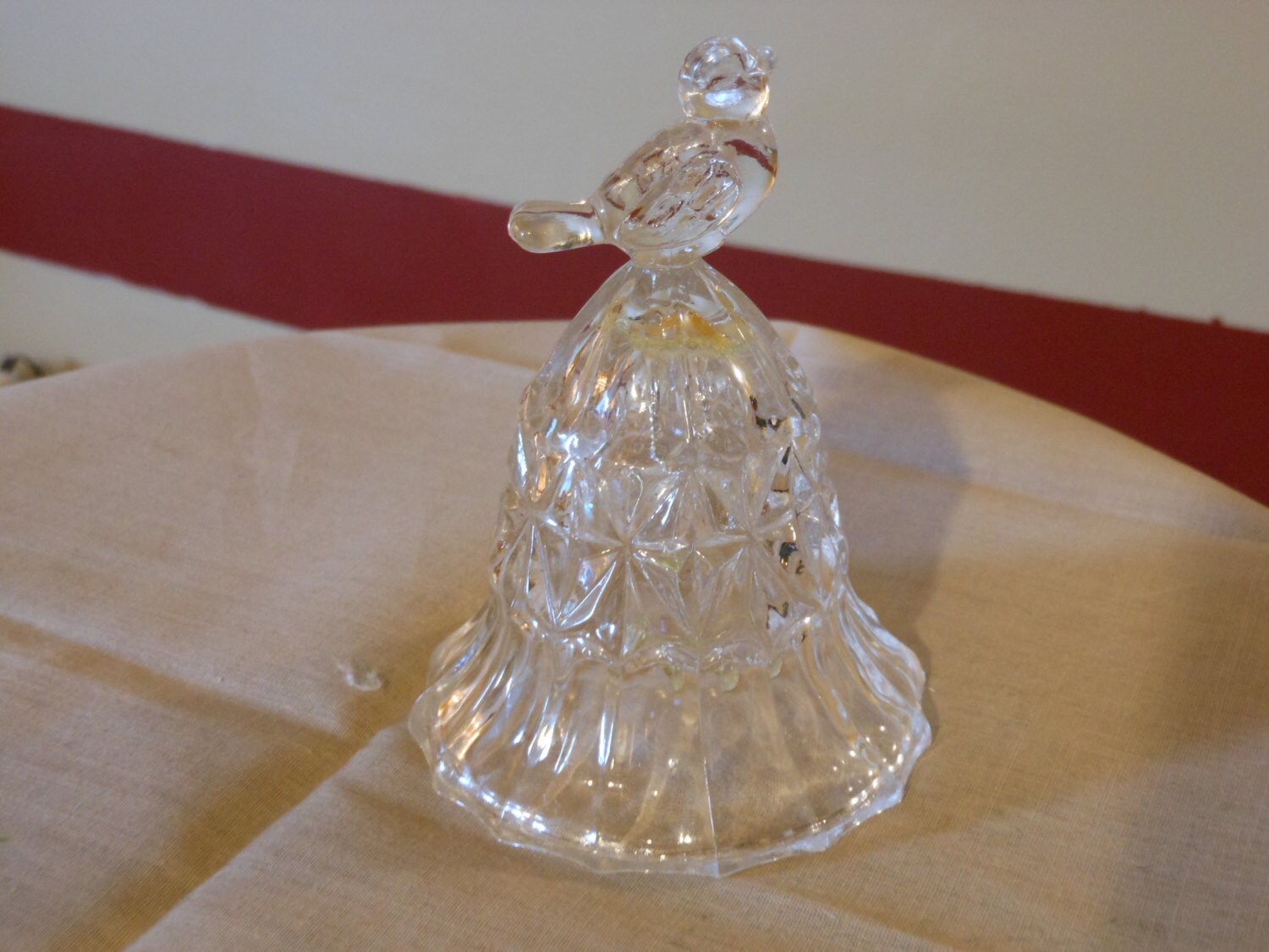 Crystal Cut Clear Glass Bell with Small Singing Bird Finial