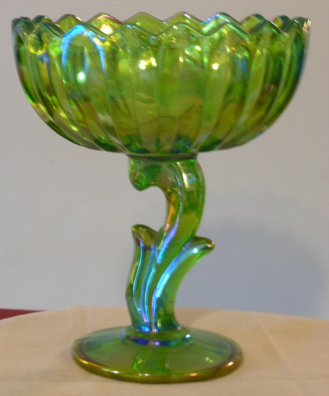 Vintage Green Glass Compote - Etsy