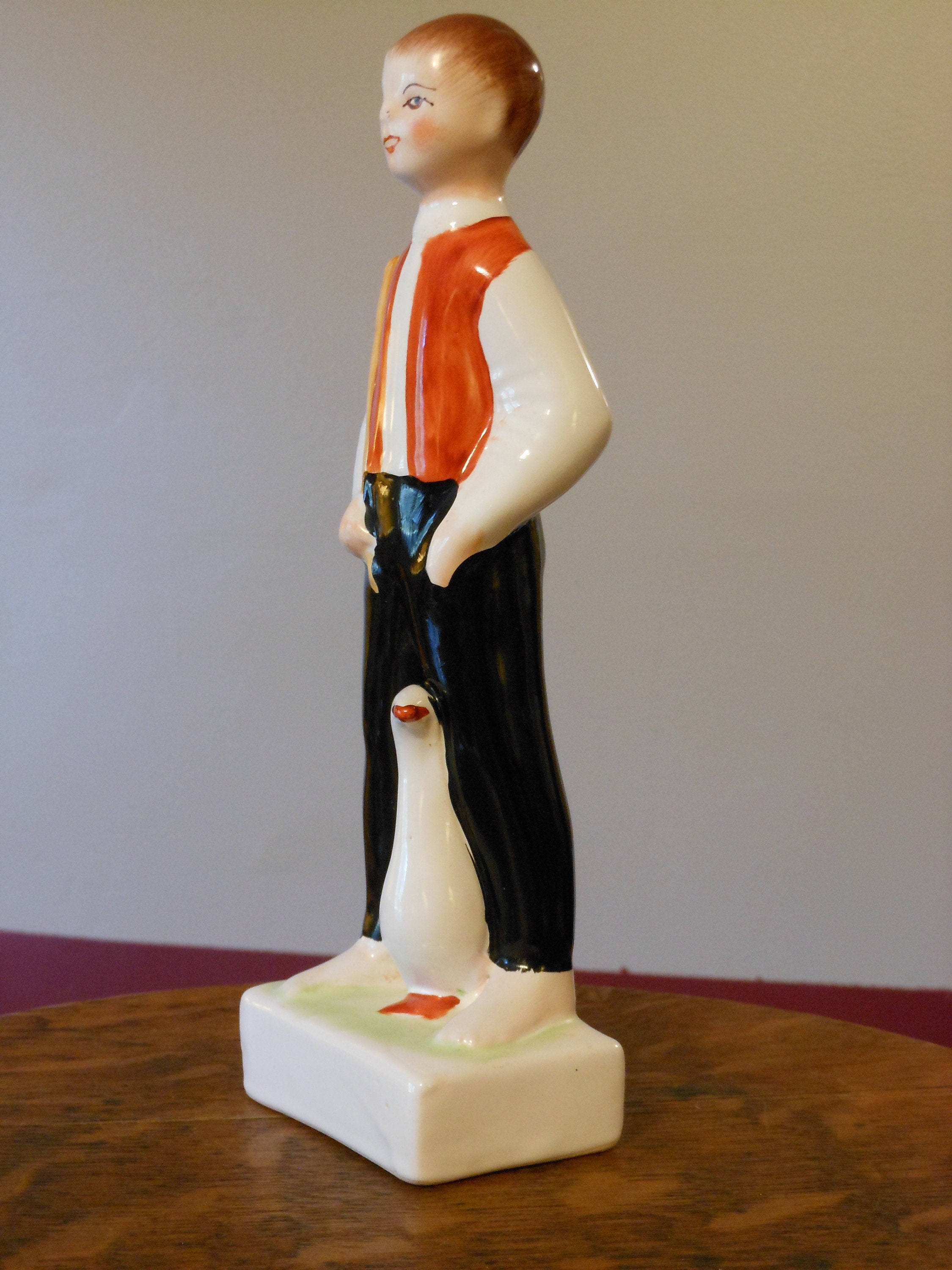 Vintage Hand Painted Figurine of Boy with Goose