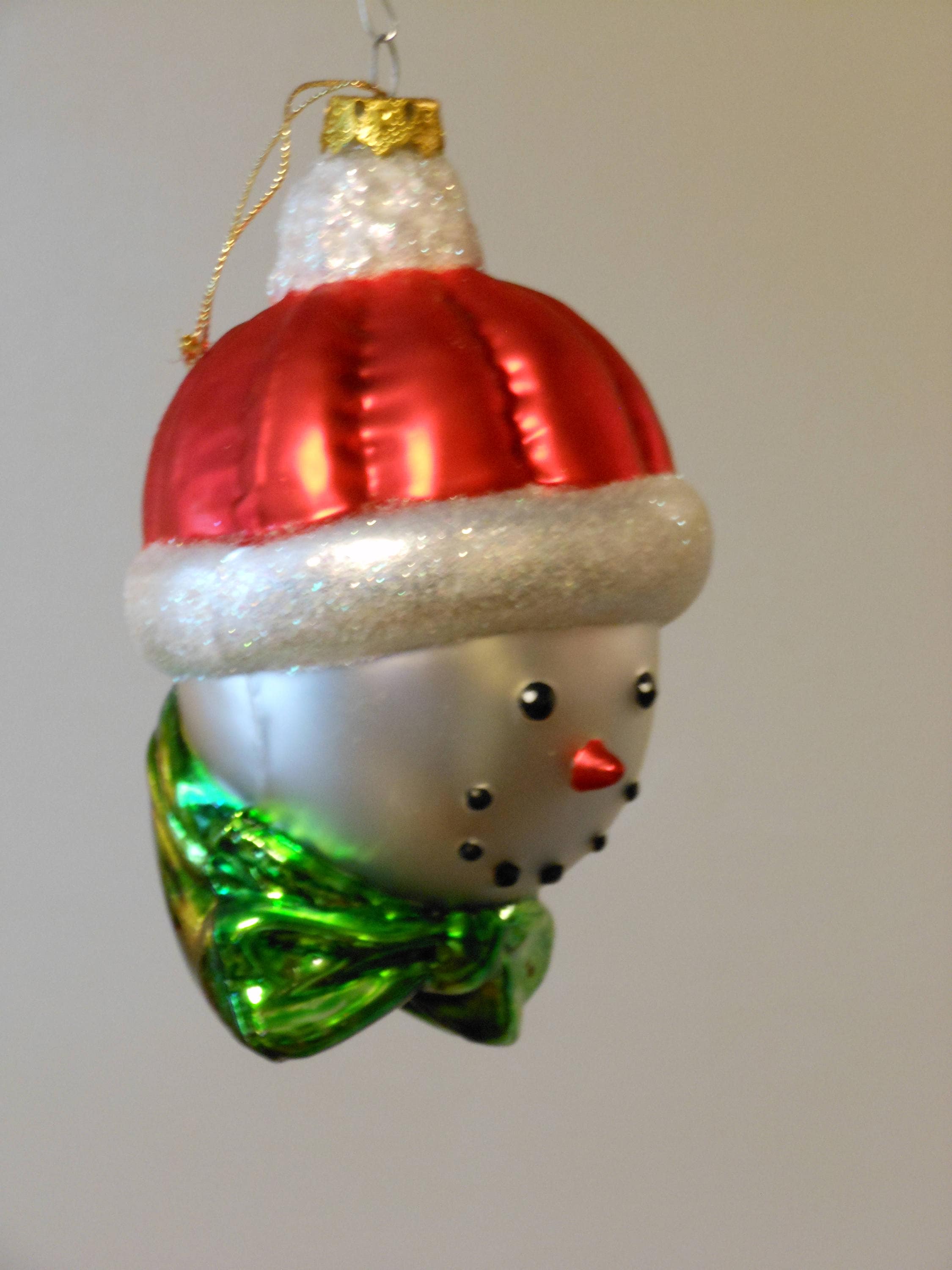 Two Large Glass Snowman Head Christopher Radko Christmas Ornaments