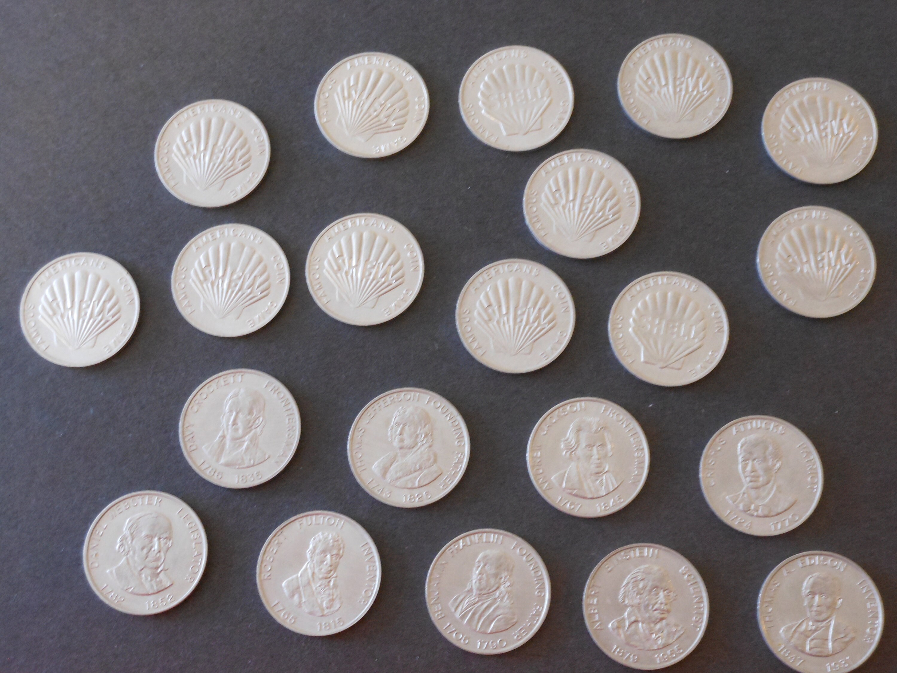 Shell Famous Americans Coin-Collecting Game -- 21 Coins