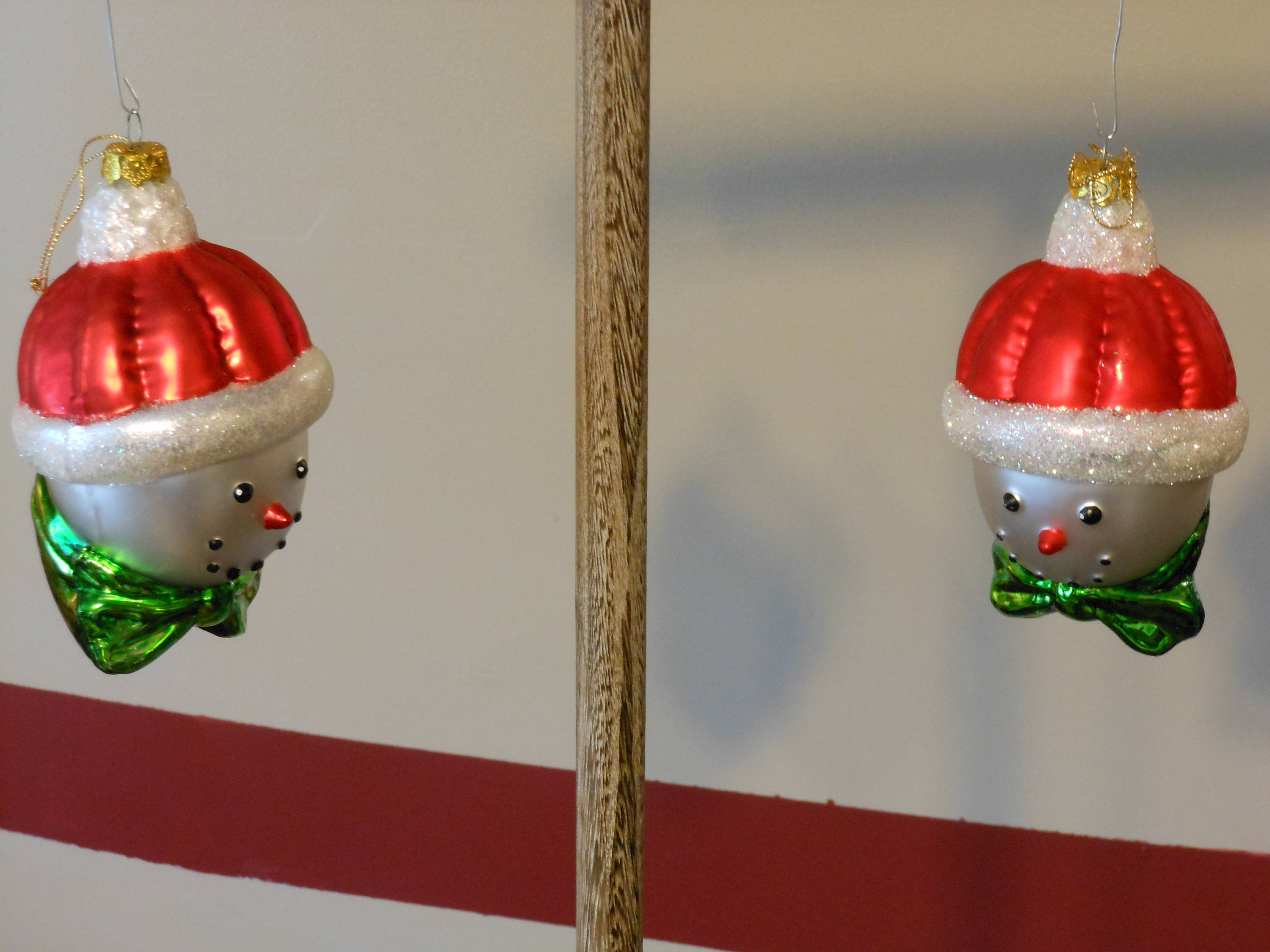 Two Large Glass Snowman Head Christopher Radko Christmas Ornaments