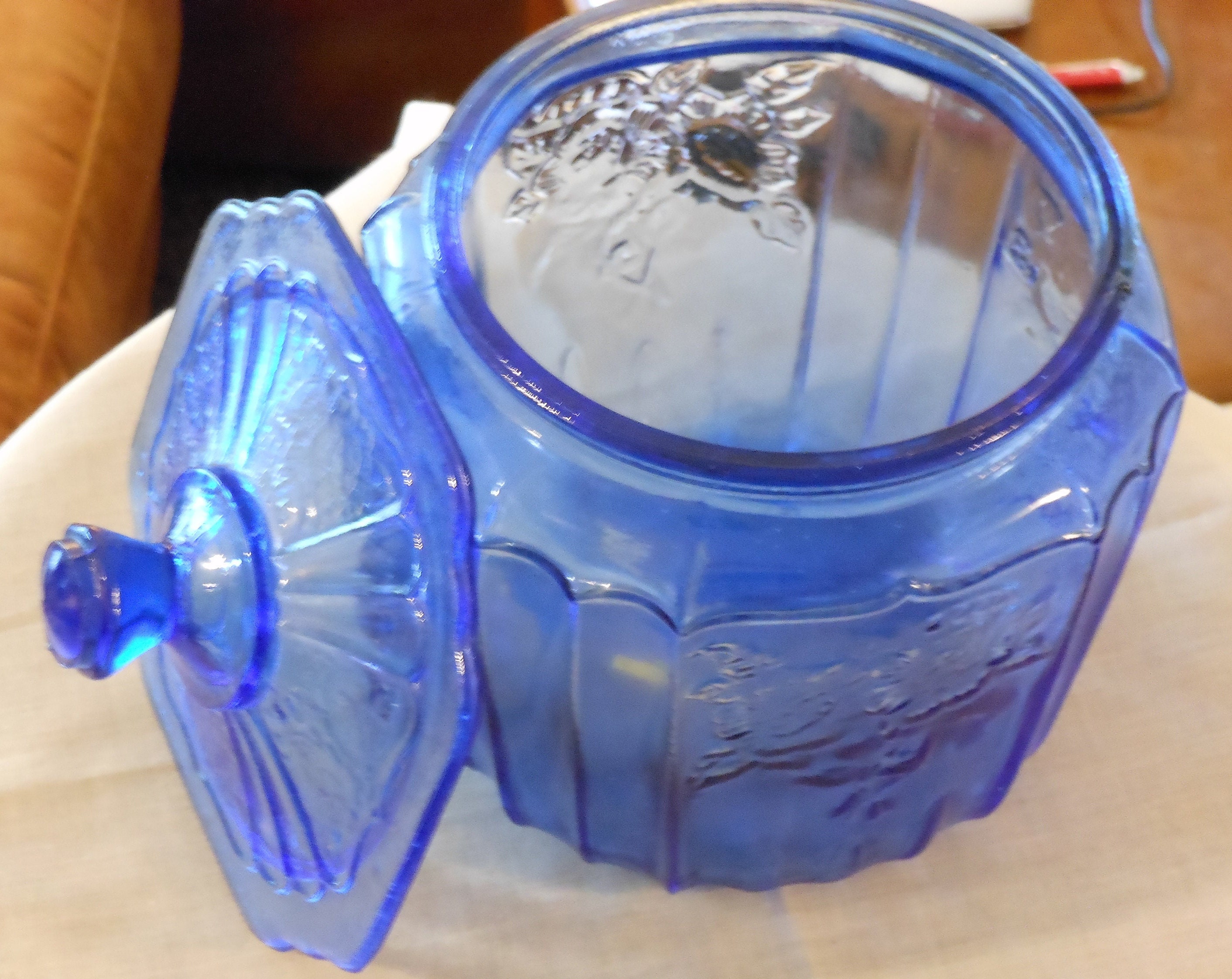 Vintage Blue Glass Cookie or Biscuit Jar